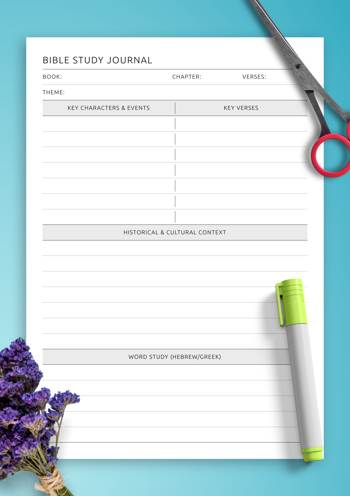 Download Printable Bible Study Journal Template PDF for Your Bible Study