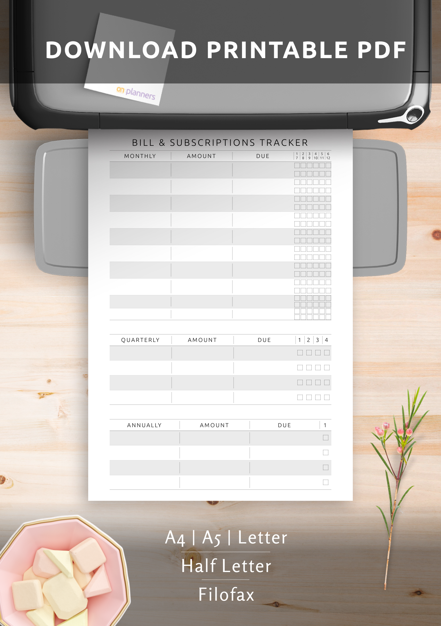 Download Printable Bill & Subscriptions Tracker Template PDF