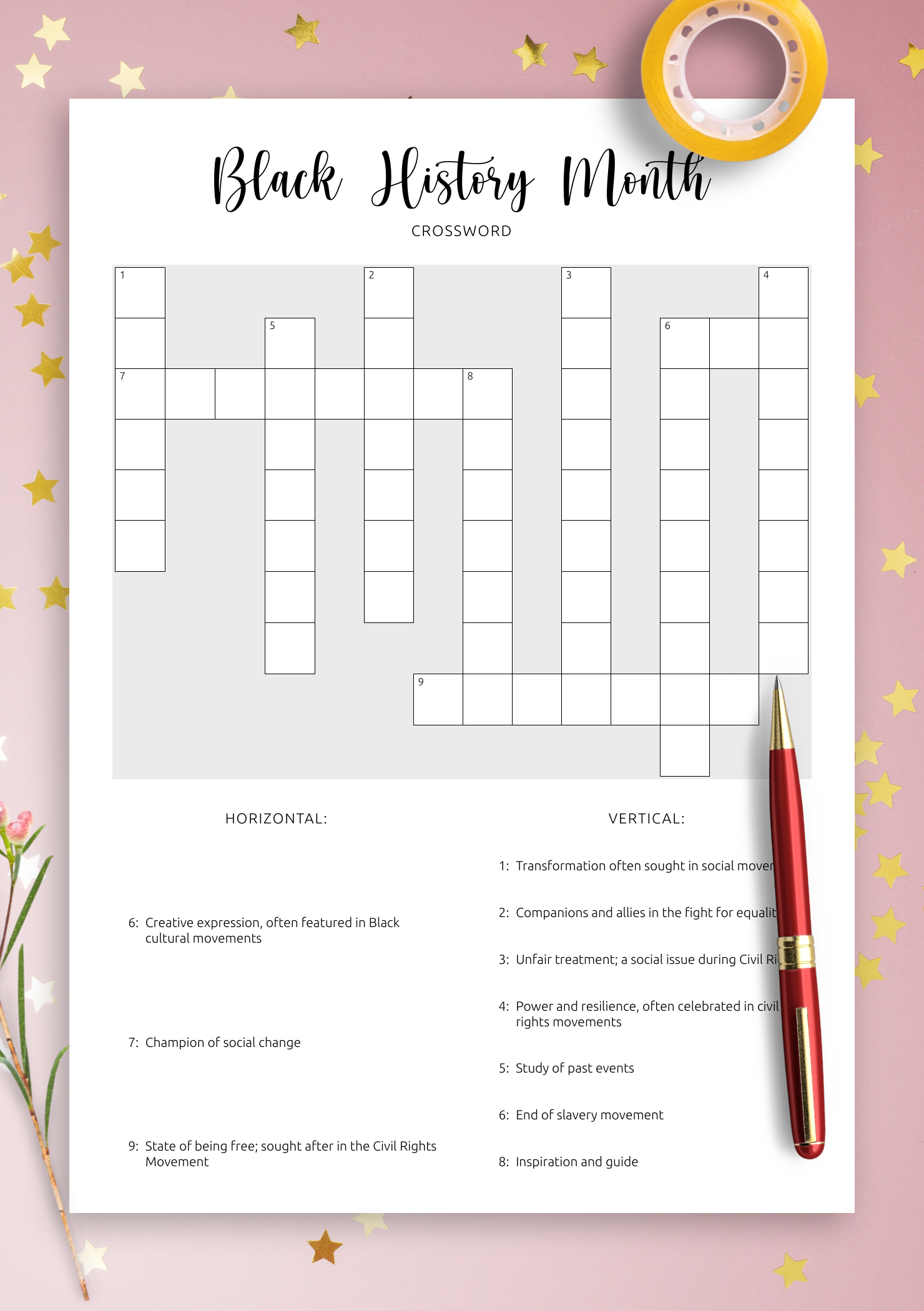 Download Printable Black History Month Crossword PDF – Celebrate Heritage