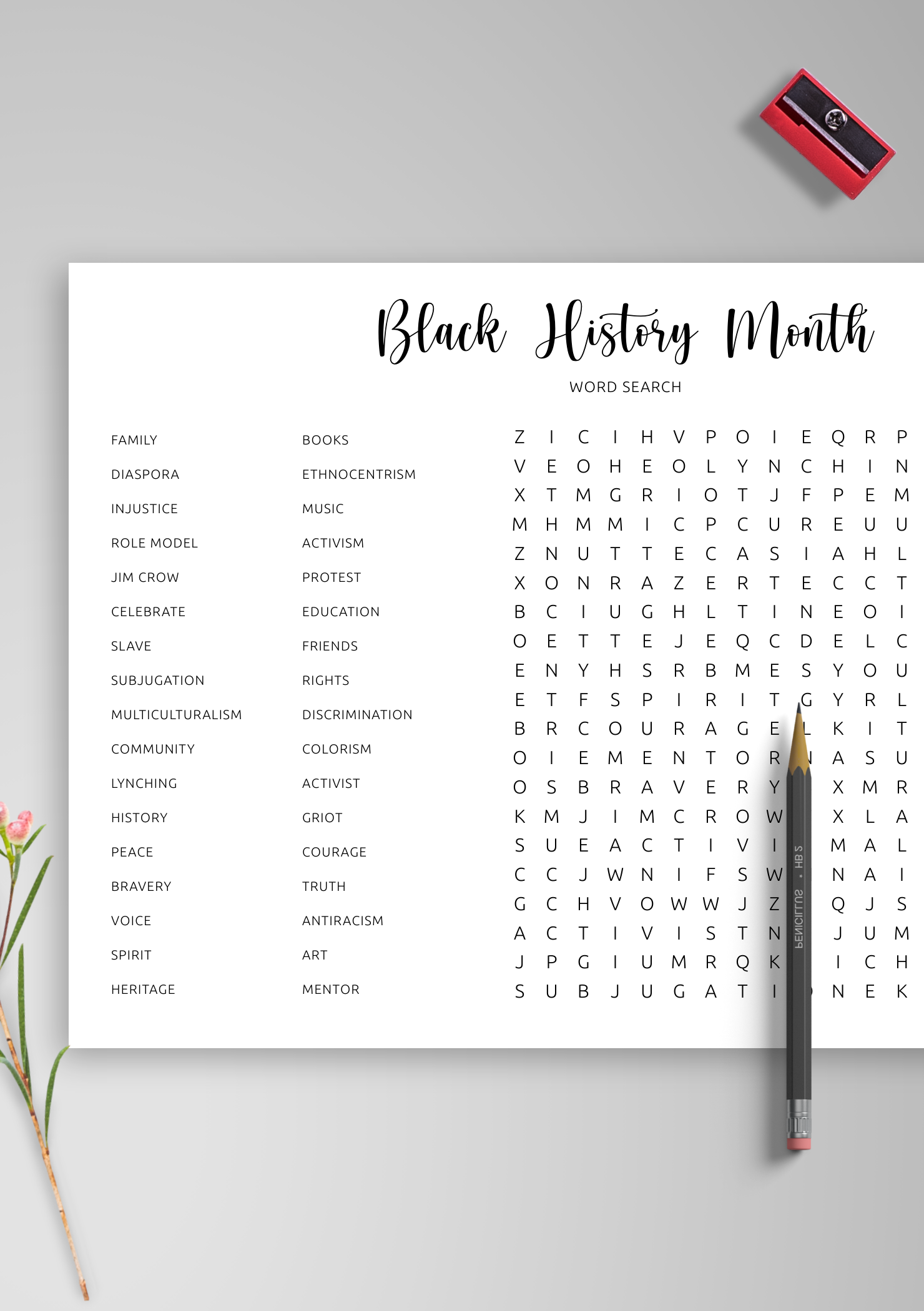 Download Printable Black History Month Word Search in PDF