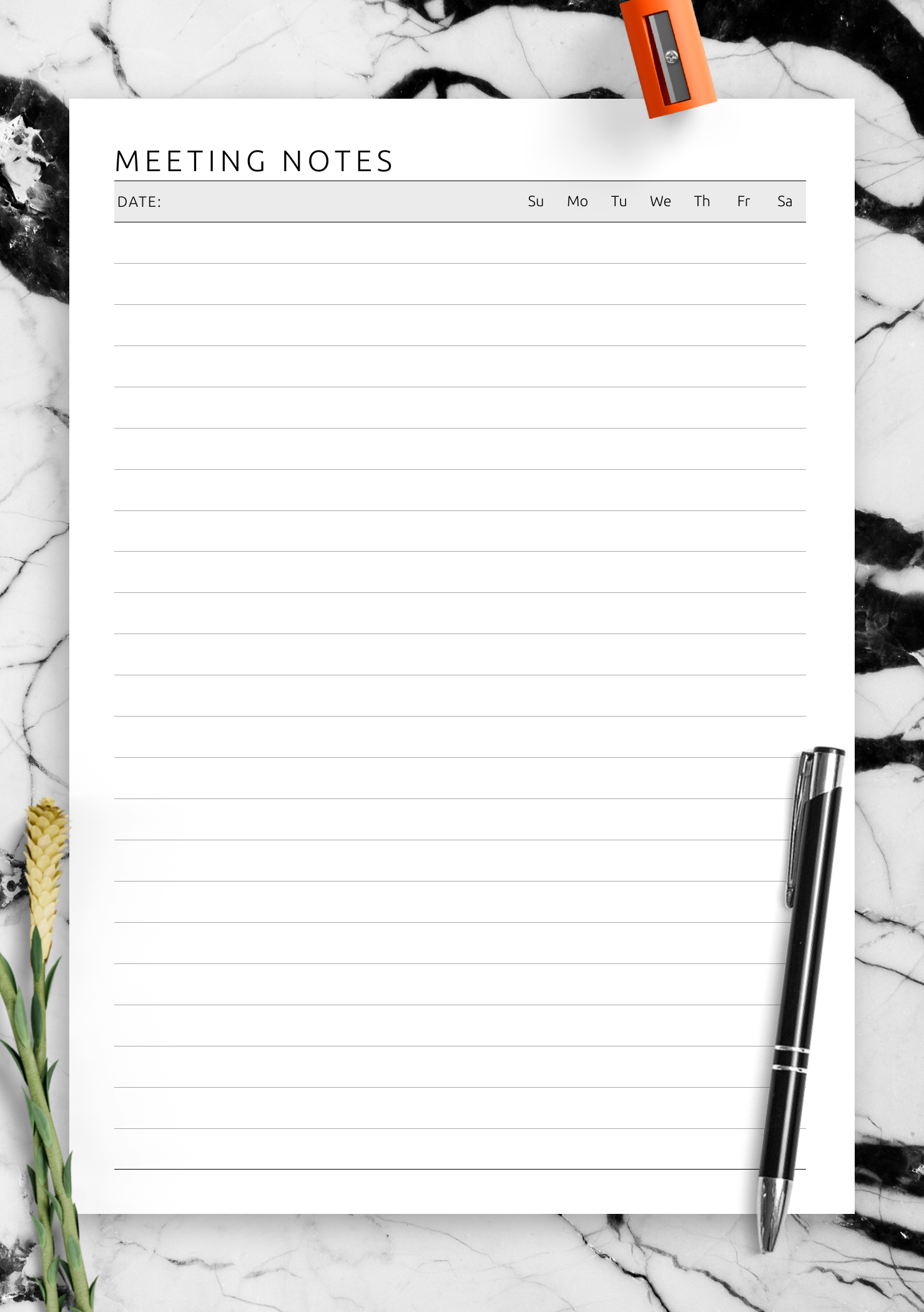 Download Printable Blank Meeting Notes Template PDF