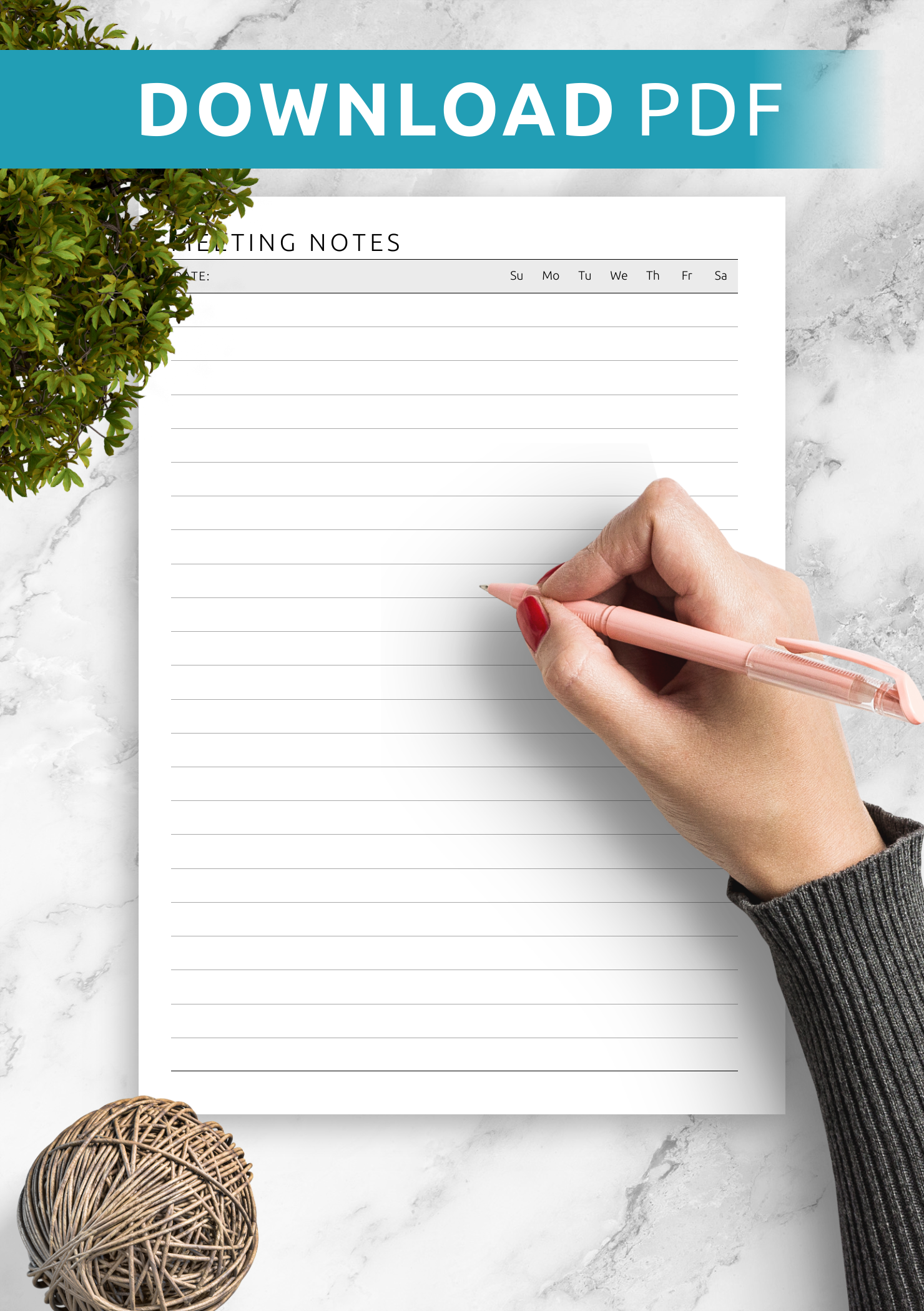Download Printable Blank Meeting Notes Template PDF