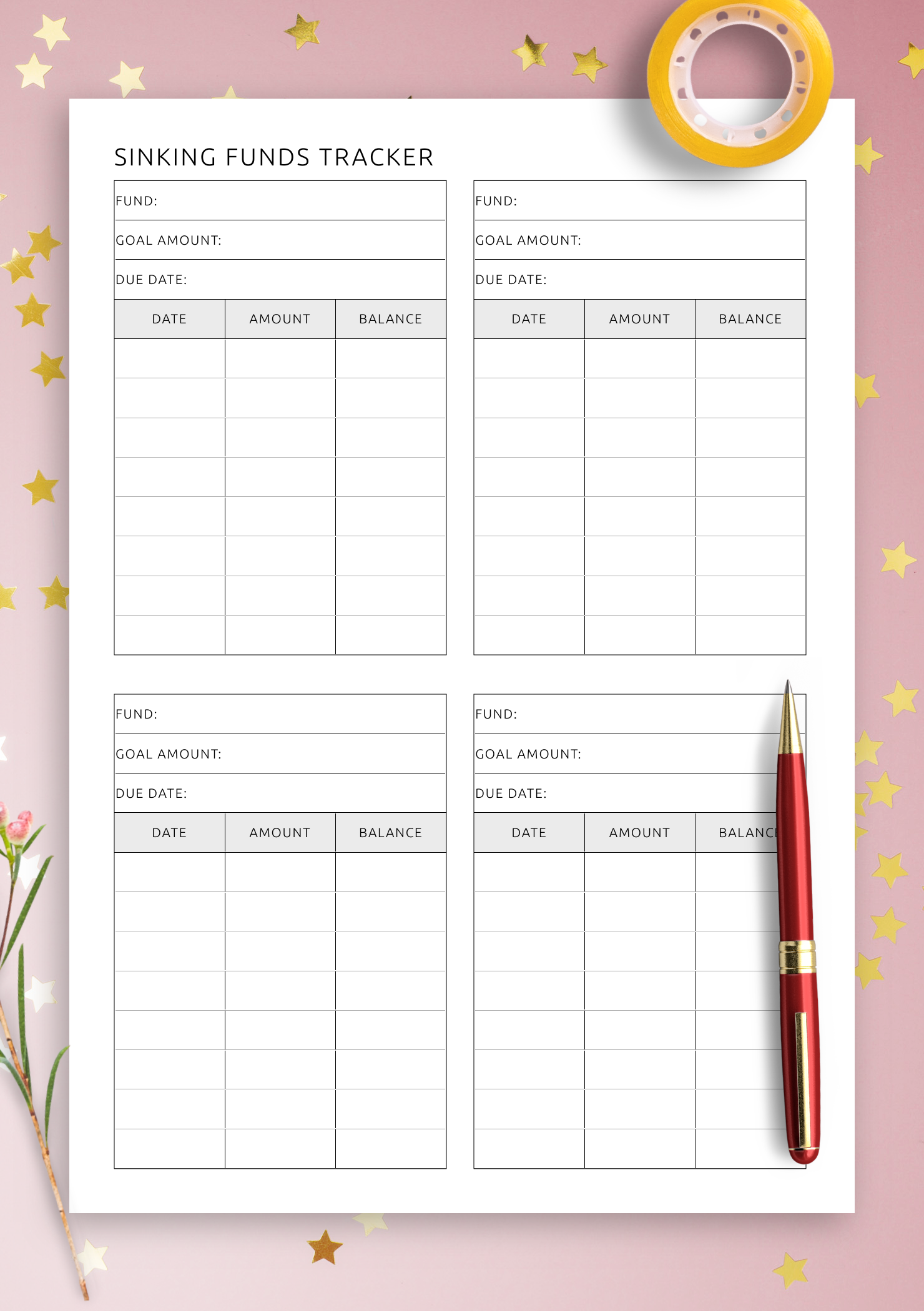 Download Printable Blank Sinking Funds Tracker Template PDF