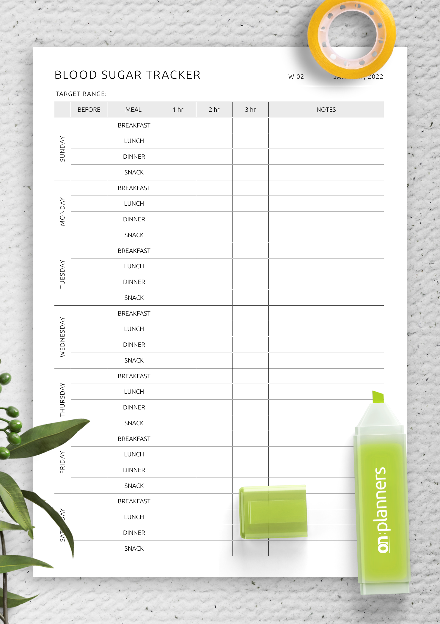 Download Printable Blood Sugar Tracker - Original Style PDF