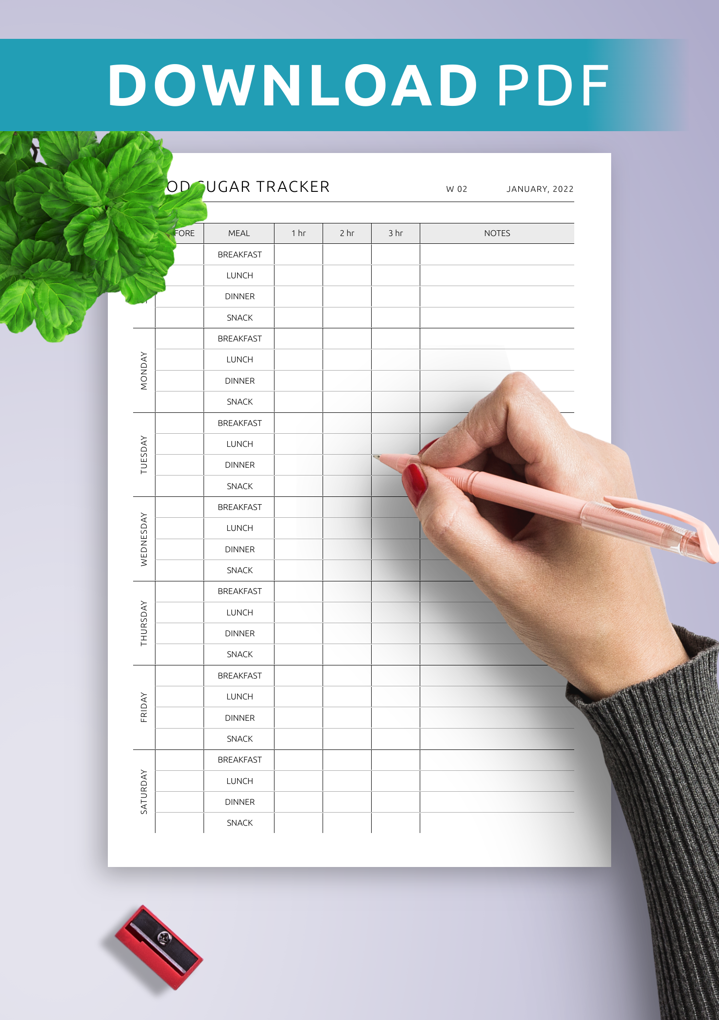 Download Printable Blood Sugar Tracker - Original Style PDF