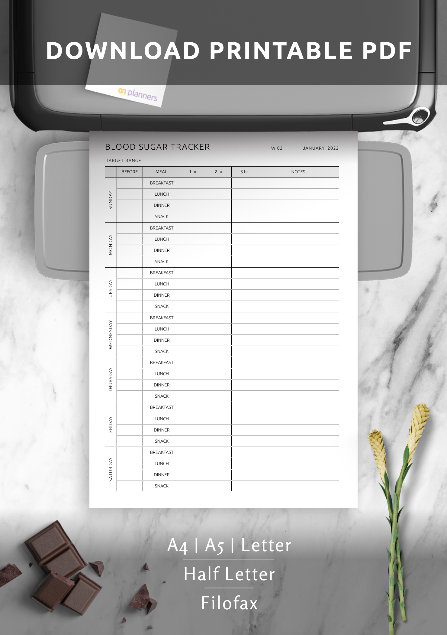 Download Printable Blood Sugar Tracker - Original Style PDF