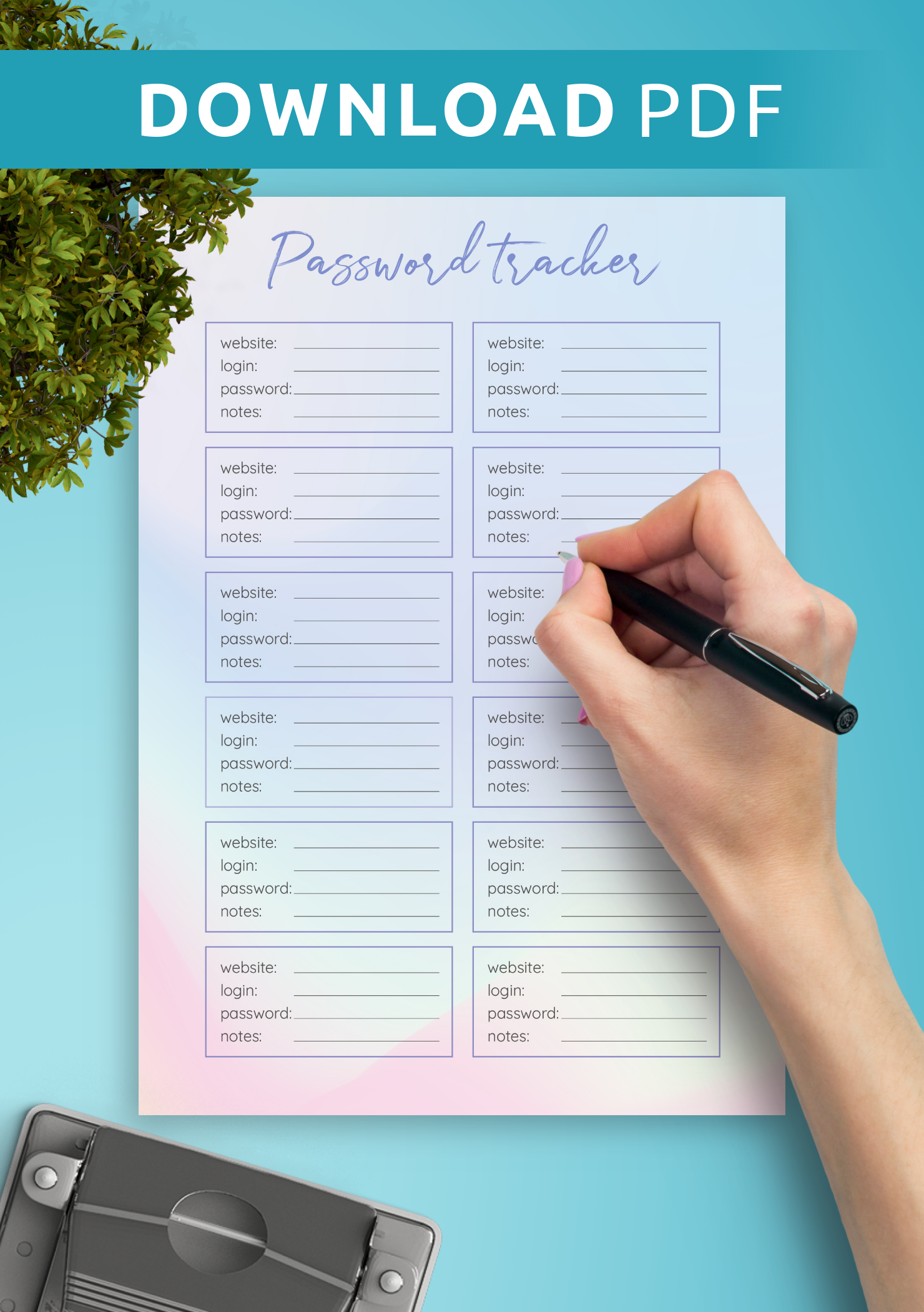 Download Printable Password Tracker Template Blue and Pink PDF