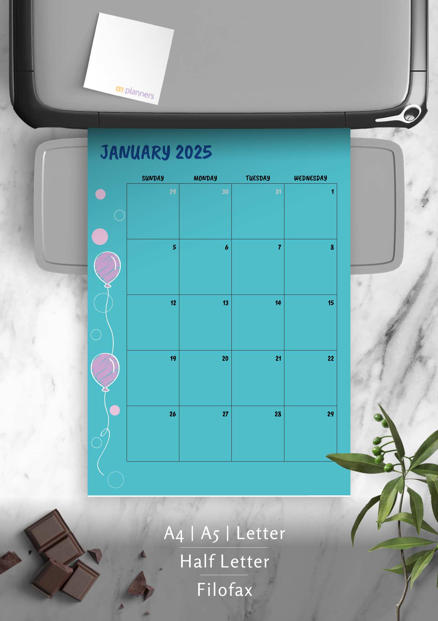 Download Printable Blue Monthly Birthday Calendar PDF