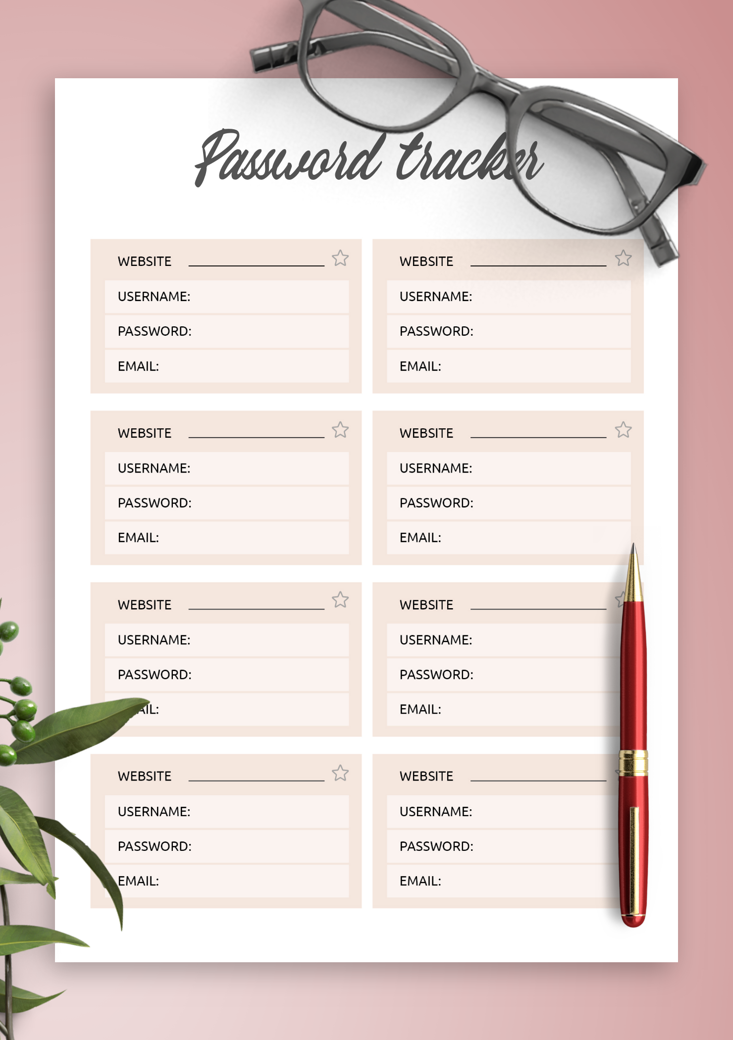 Download Printable Blush Pink Password Tracker Template PDF