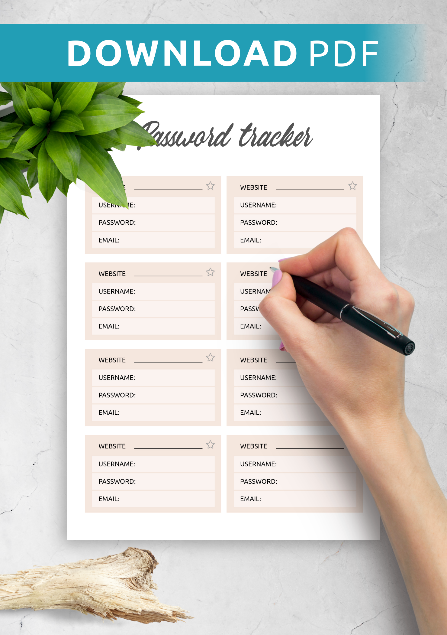 Download Printable Blush Pink Password Tracker Template PDF