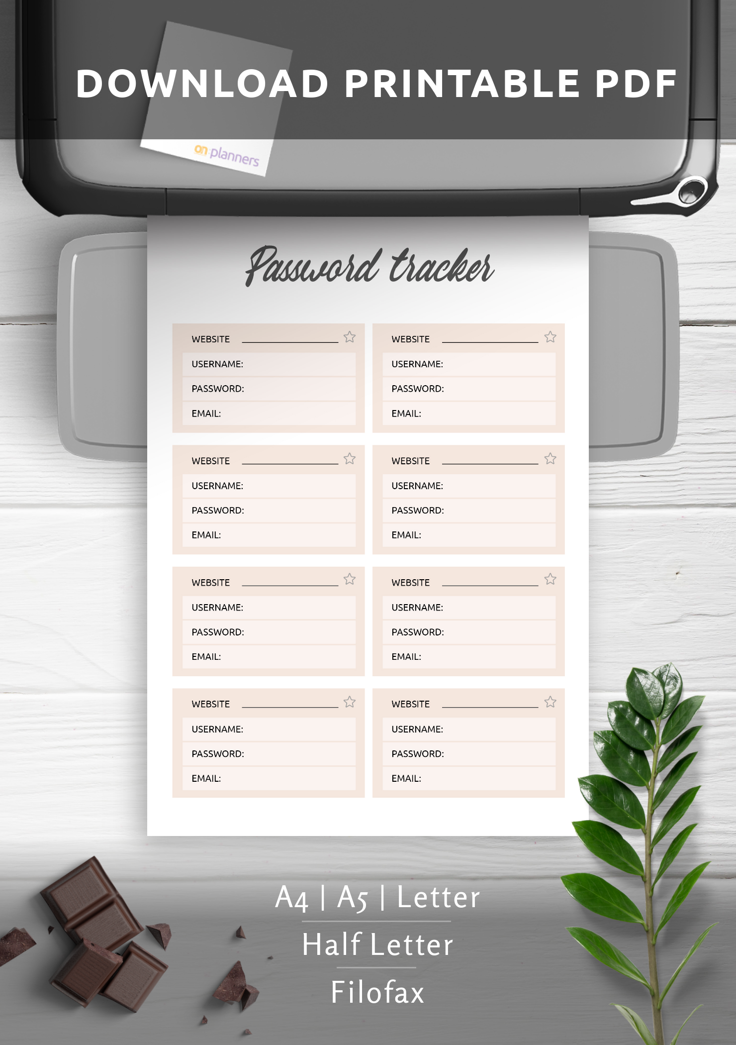 Download Printable Blush Pink Password Tracker Template PDF