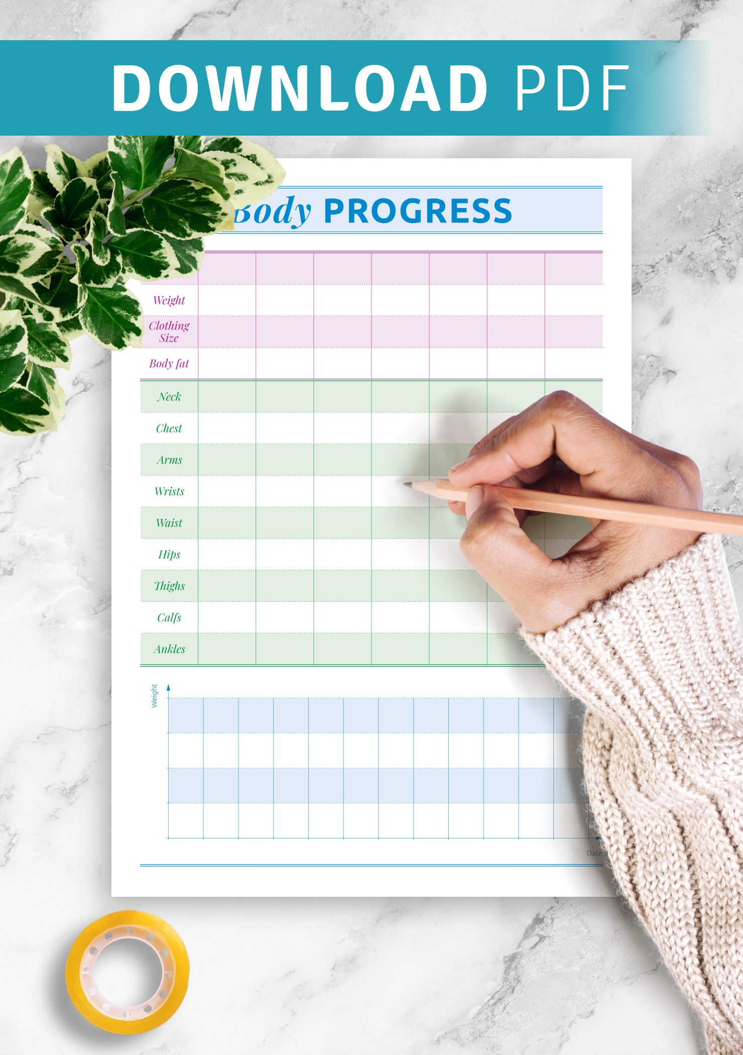 Download Printable Body progress template PDF