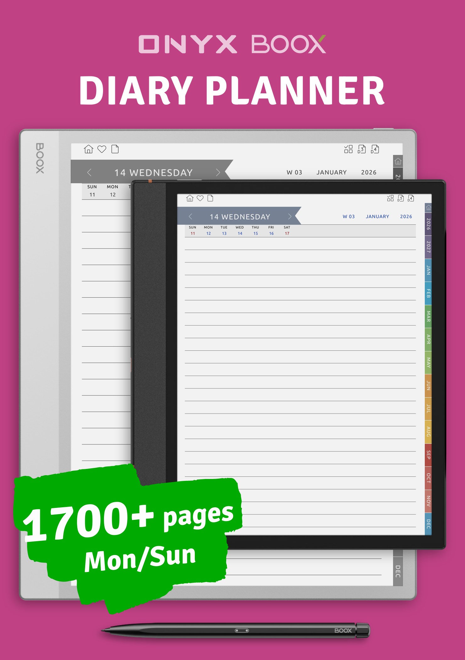 Download Diary Planner Hyperlinked PDF for ONYX BOOX Tablets