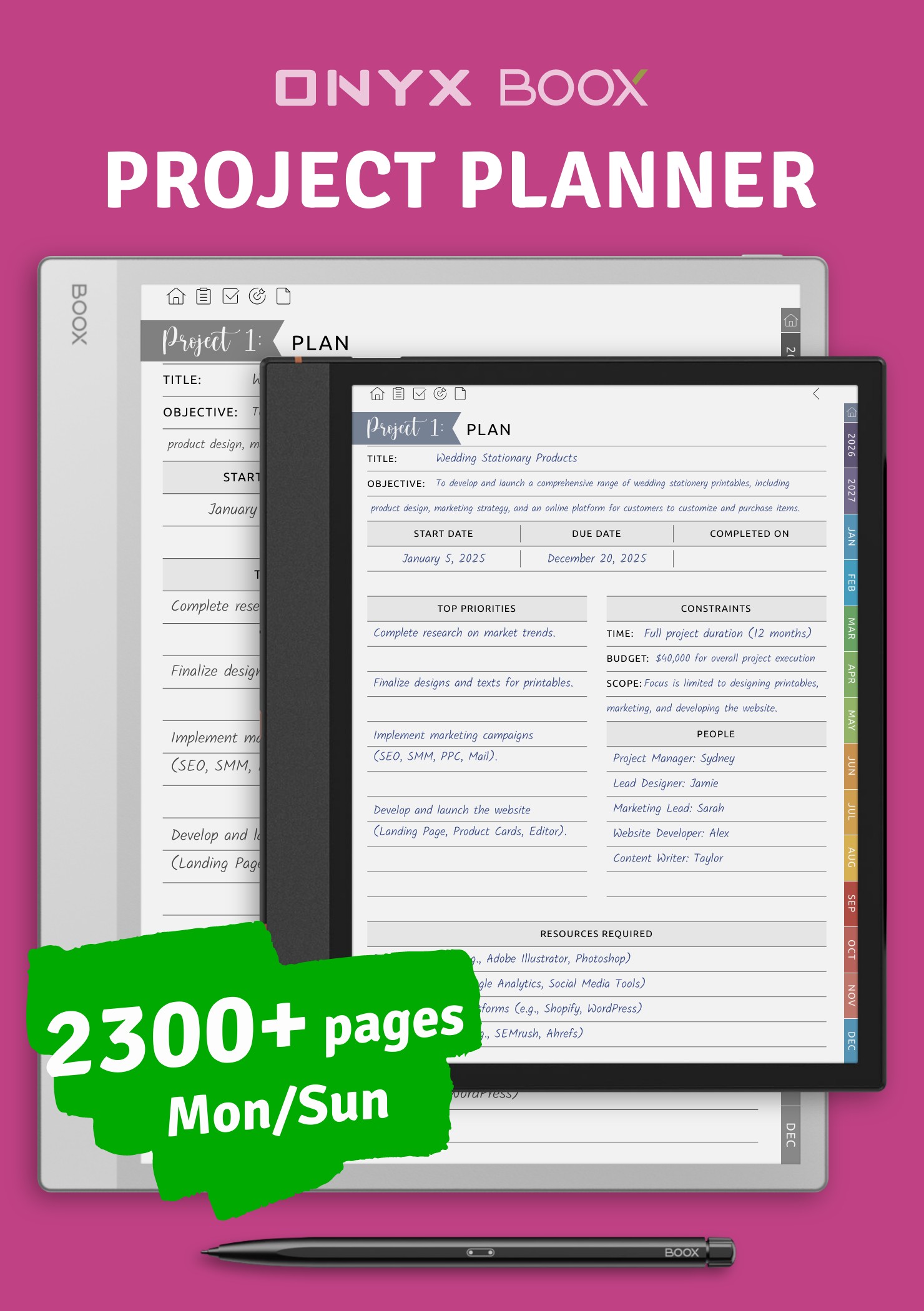 Download Project Planner Hyperlinked PDF for BOOX Note Air