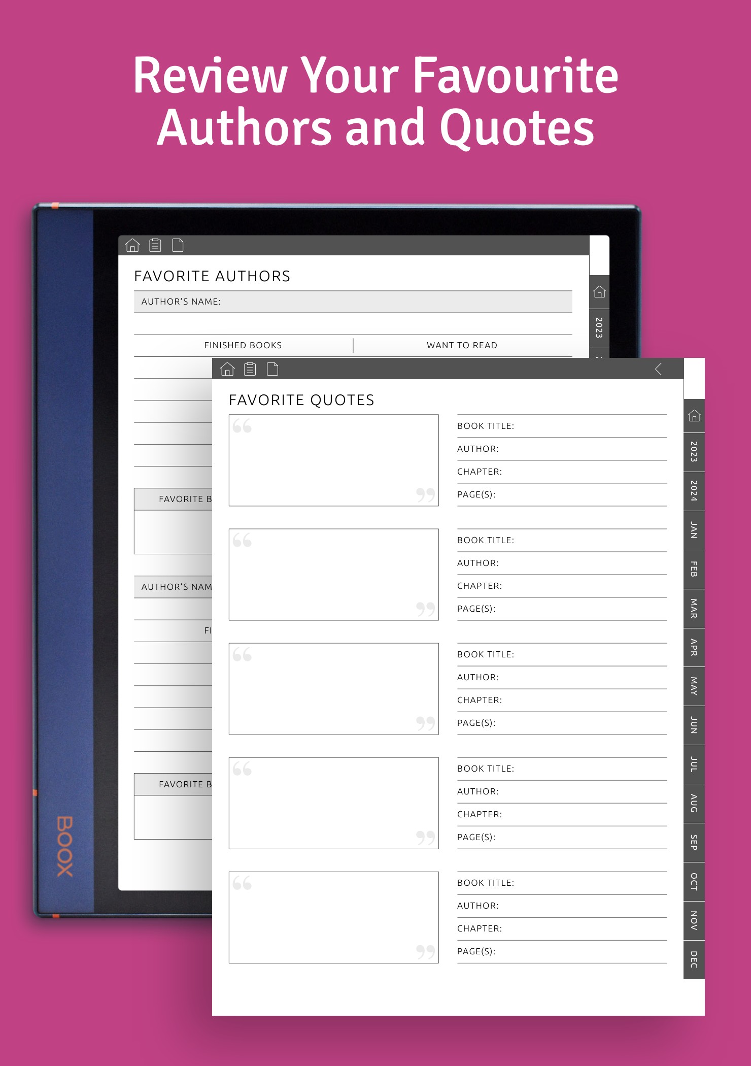 Download Reading Journal Hyperlinked PDF for ONYX BOOX Note Air