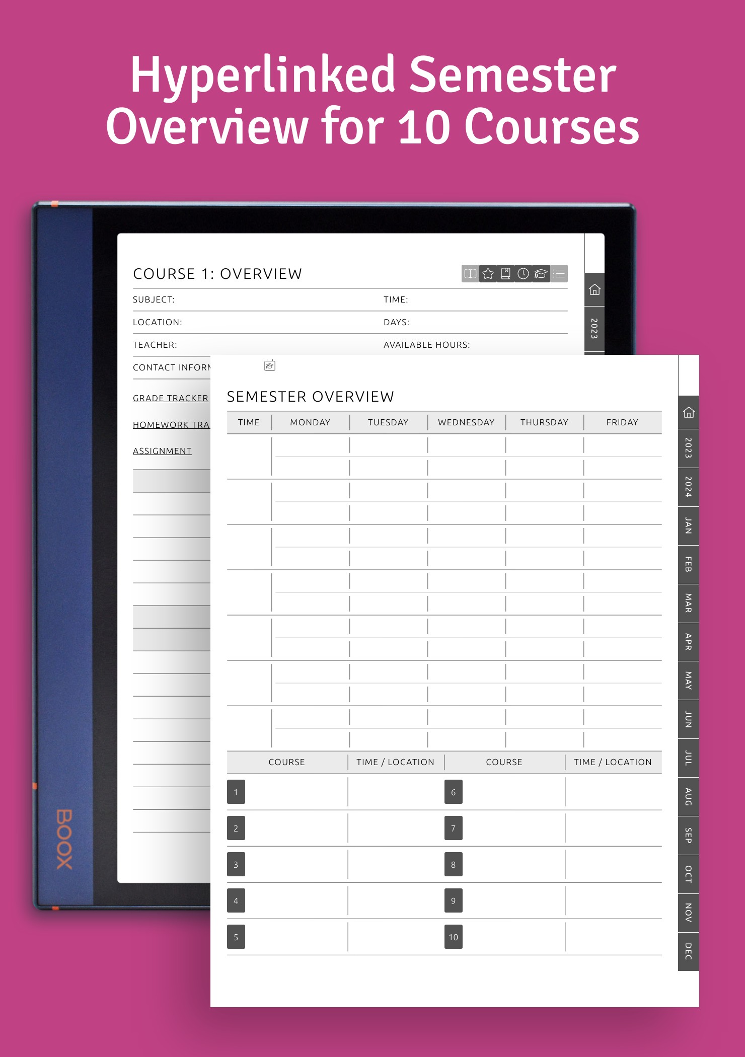 Download BOOX Note Air Student Planner Hyperlinked PDF