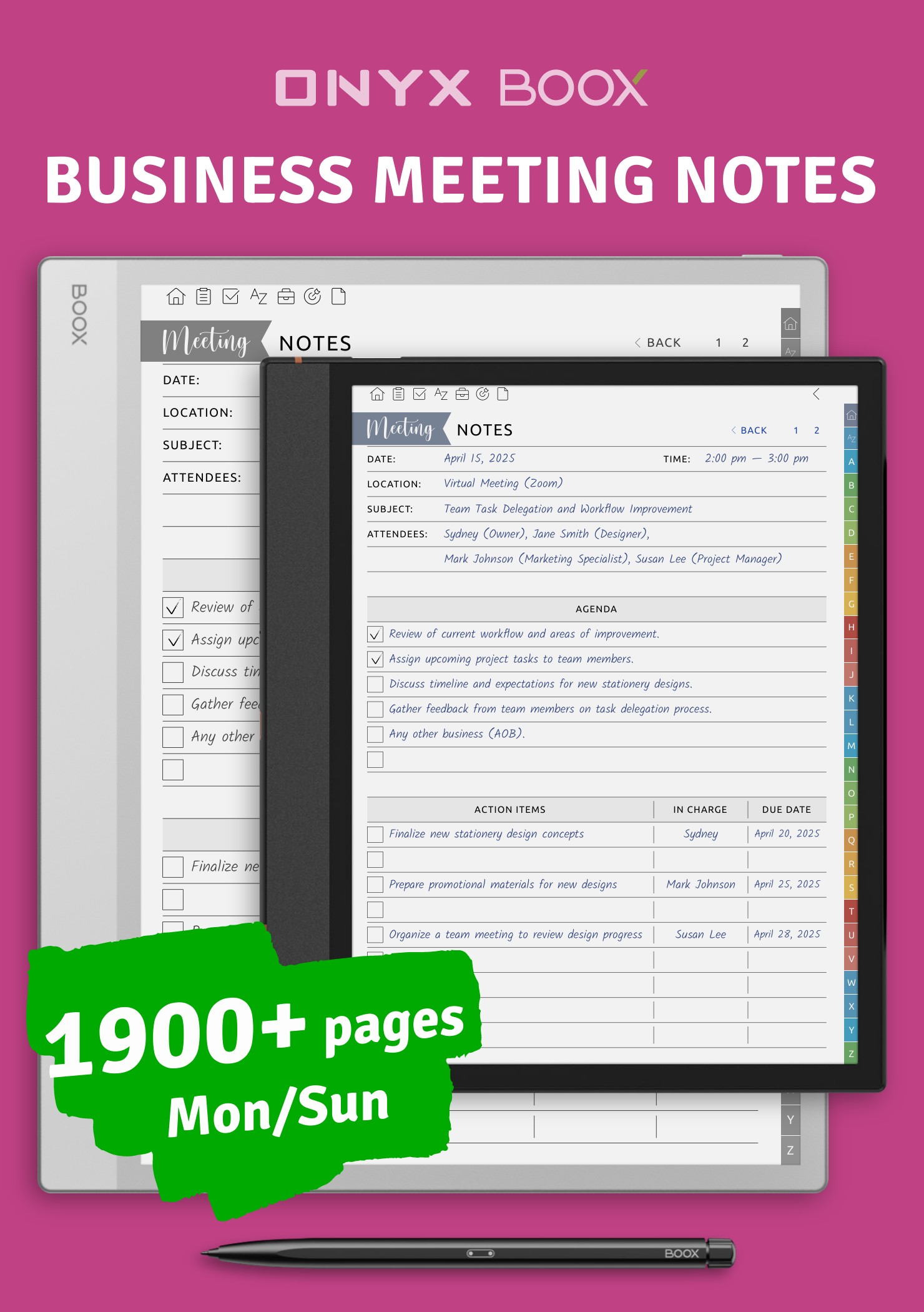 Download BOOX Note Business Meeting Notes Hyperlinked PDF