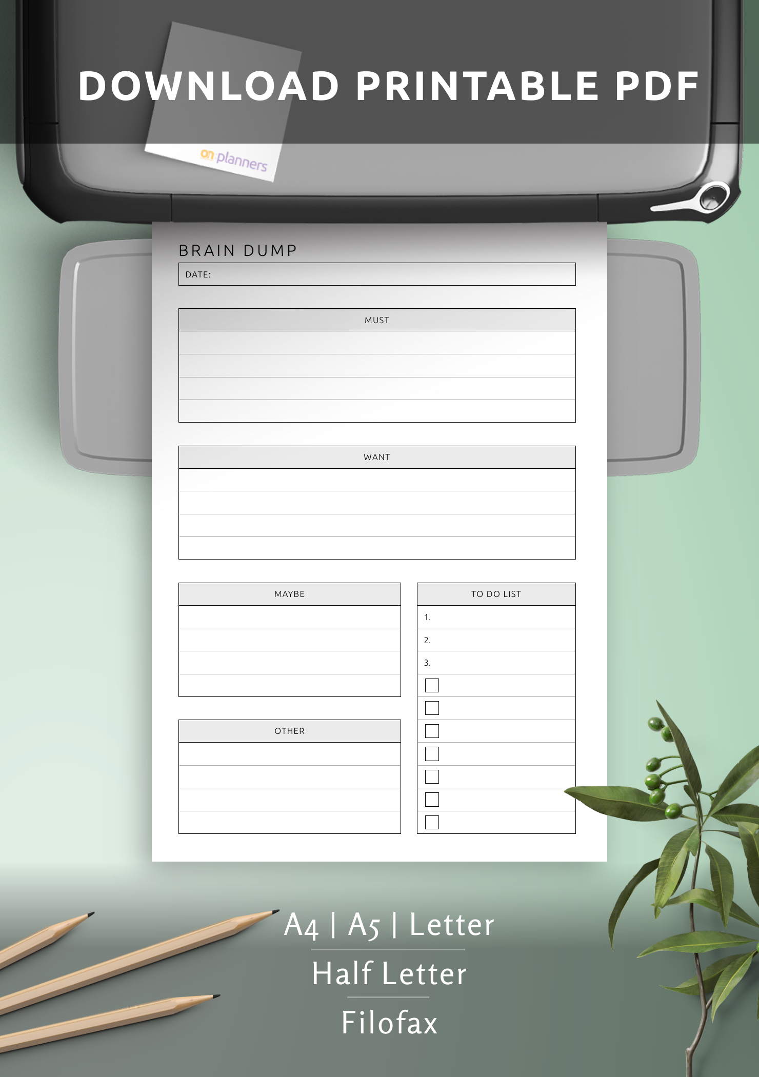 Brain Dump Template – Digital & Printable PDF for Clarity