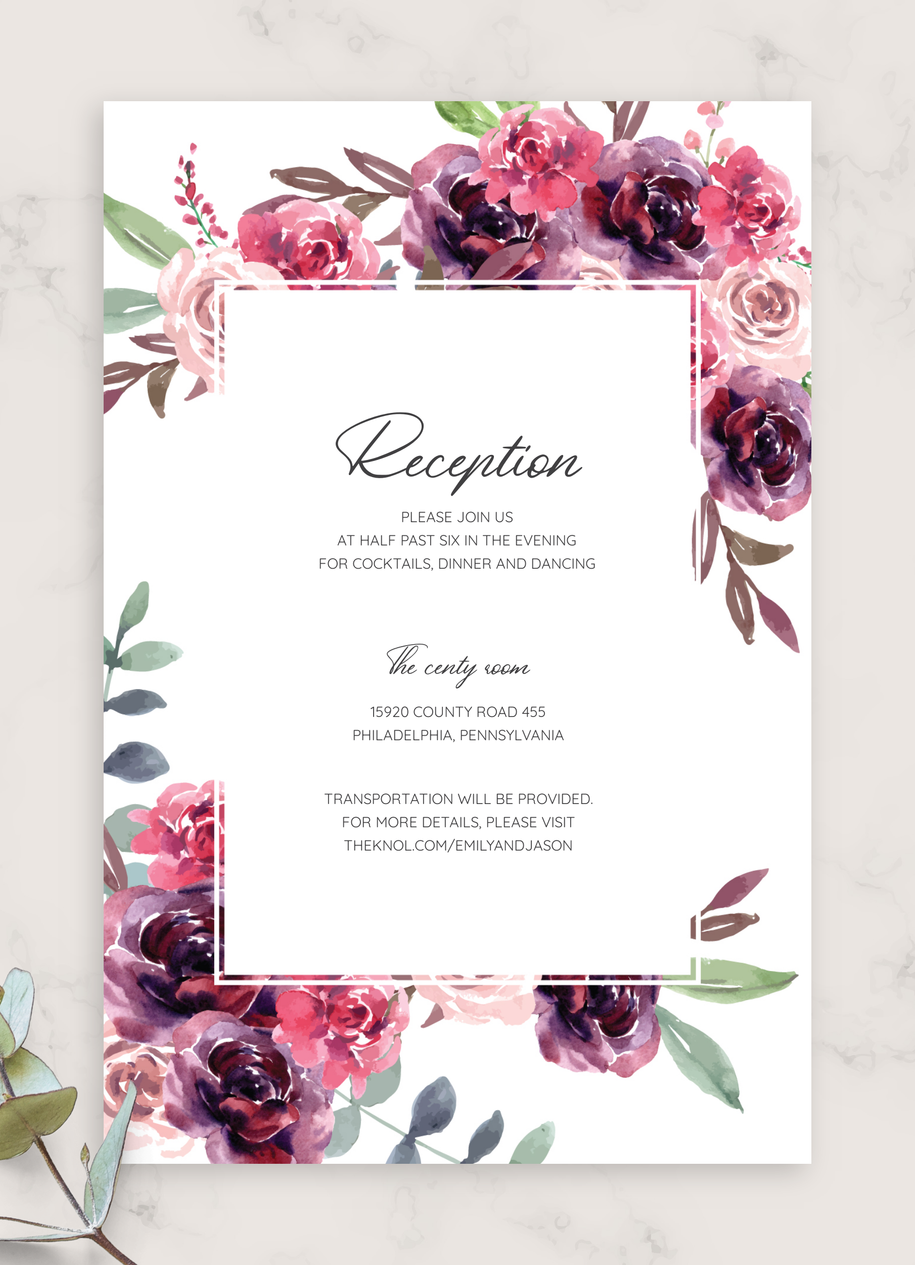 Download Printable Burgundy Floral Wedding Invitation Suite PDF