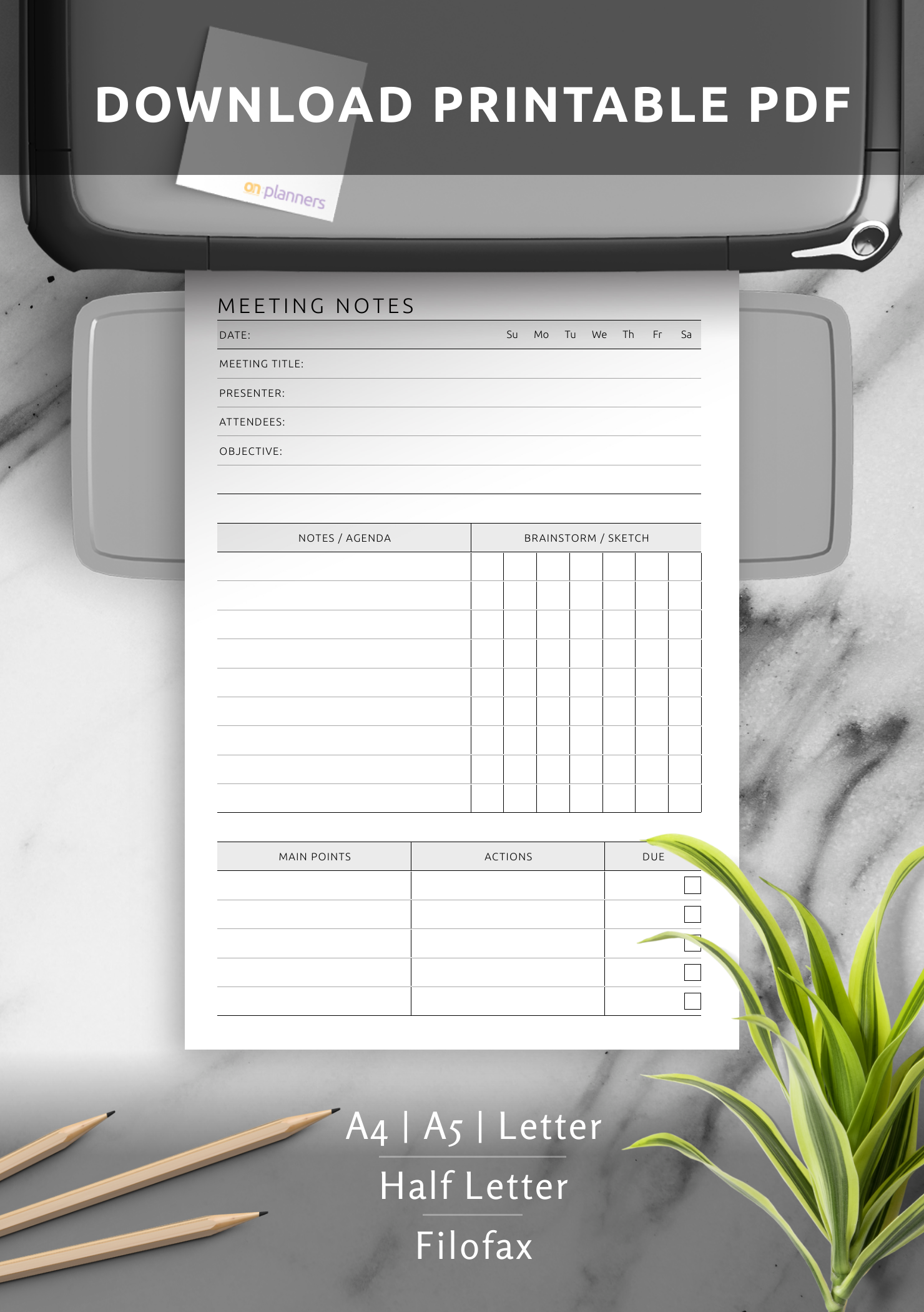 Download Printable Business Meeting Notes Template PDF