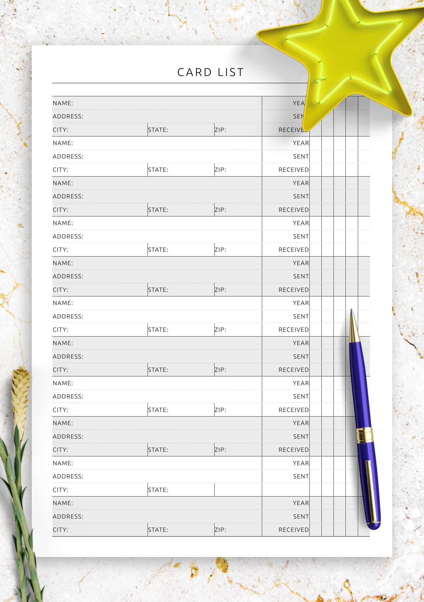 Download Printable Cards List Tracker PDF