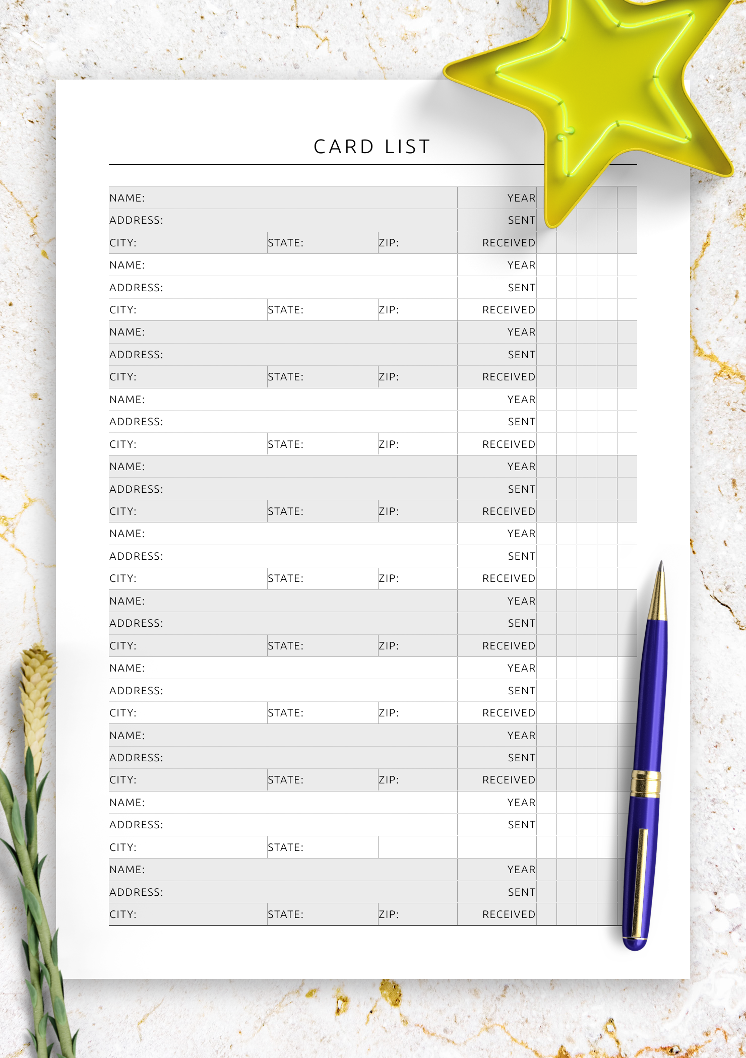 Download Printable Cards List Tracker PDF