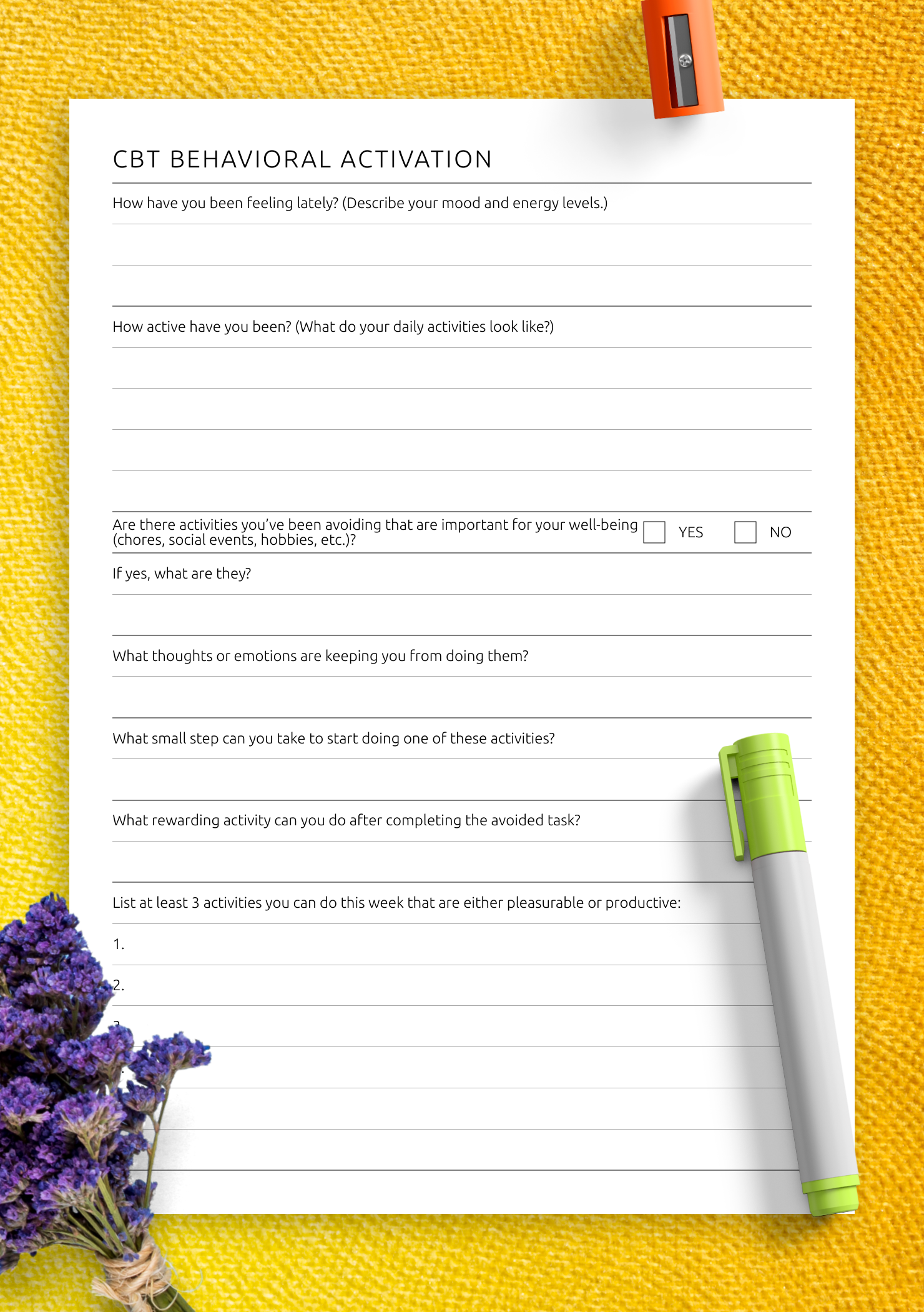 CBT Behavioral Activation Worksheet – Boost Mood Through Action