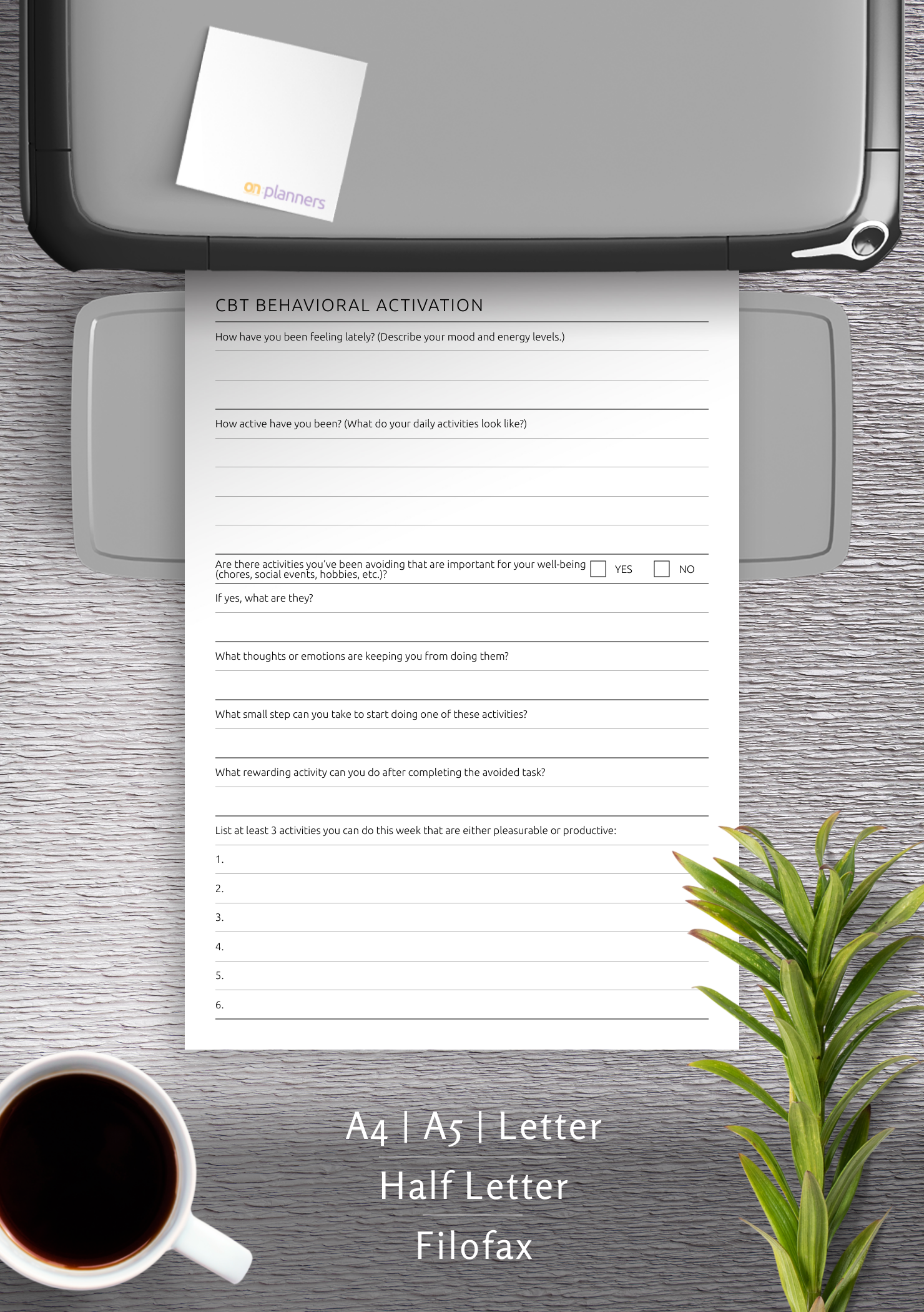 CBT Behavioral Activation Worksheet – Boost Mood Through Action