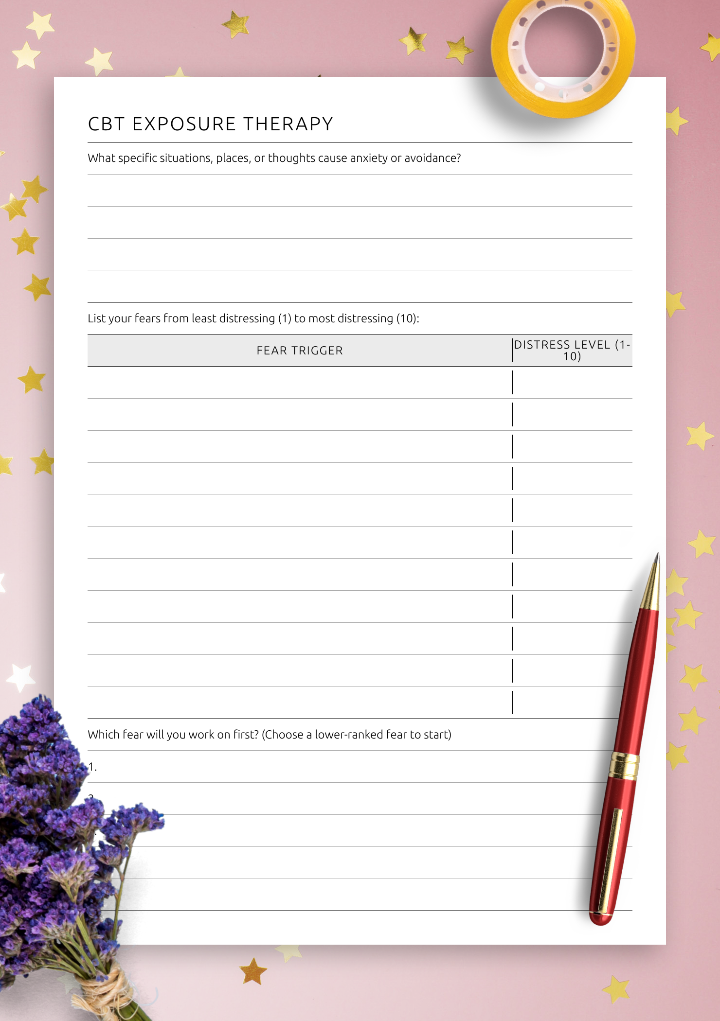 CBT Exposure Therapy Worksheet – Face Fears & Reduce Anxiety CBT Exposure Therapy Worksheet – Face Fears & Reduce Anxiety