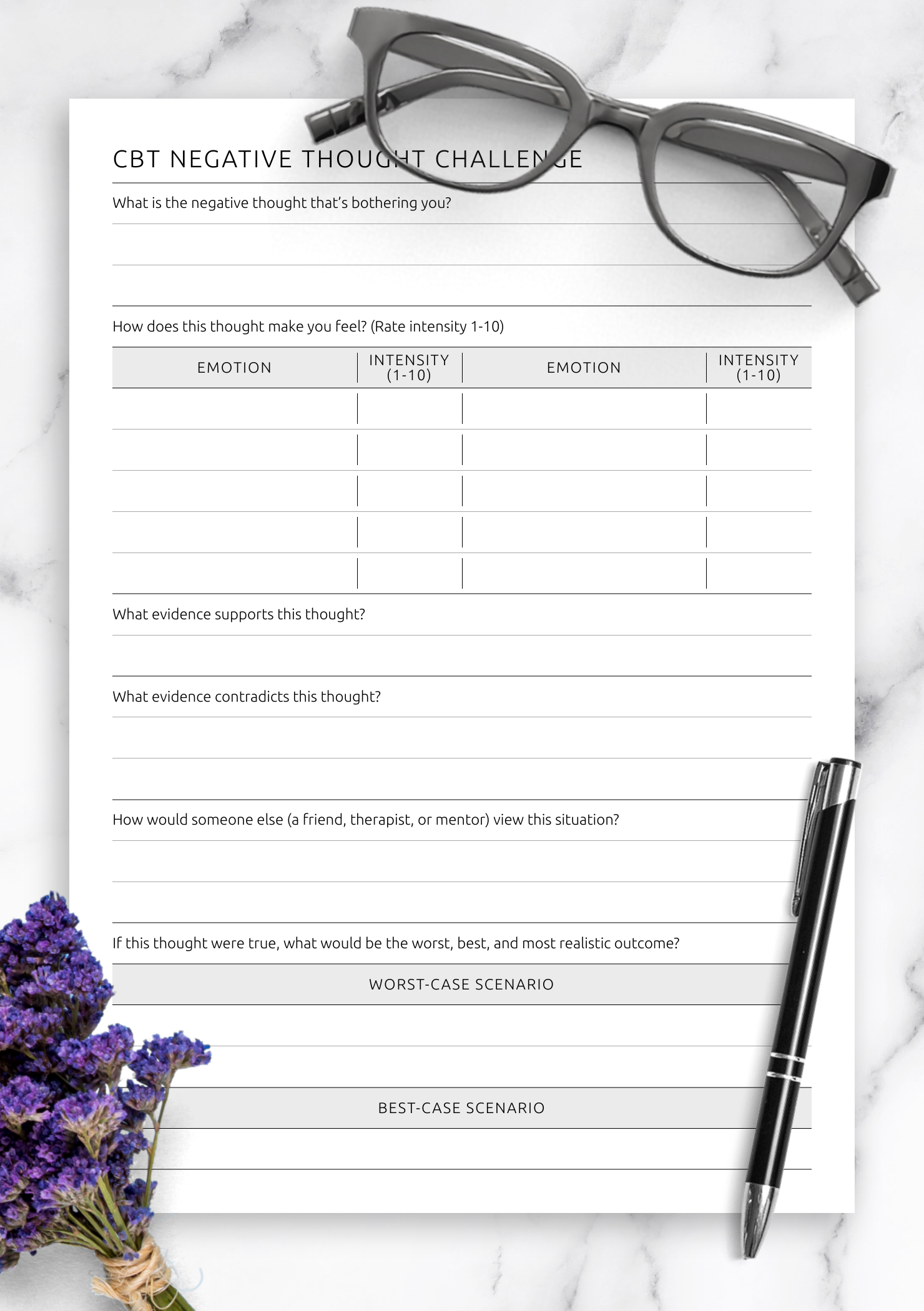 CBT Negative Thought Challenge – Reframe & Replace Harmful Beliefs