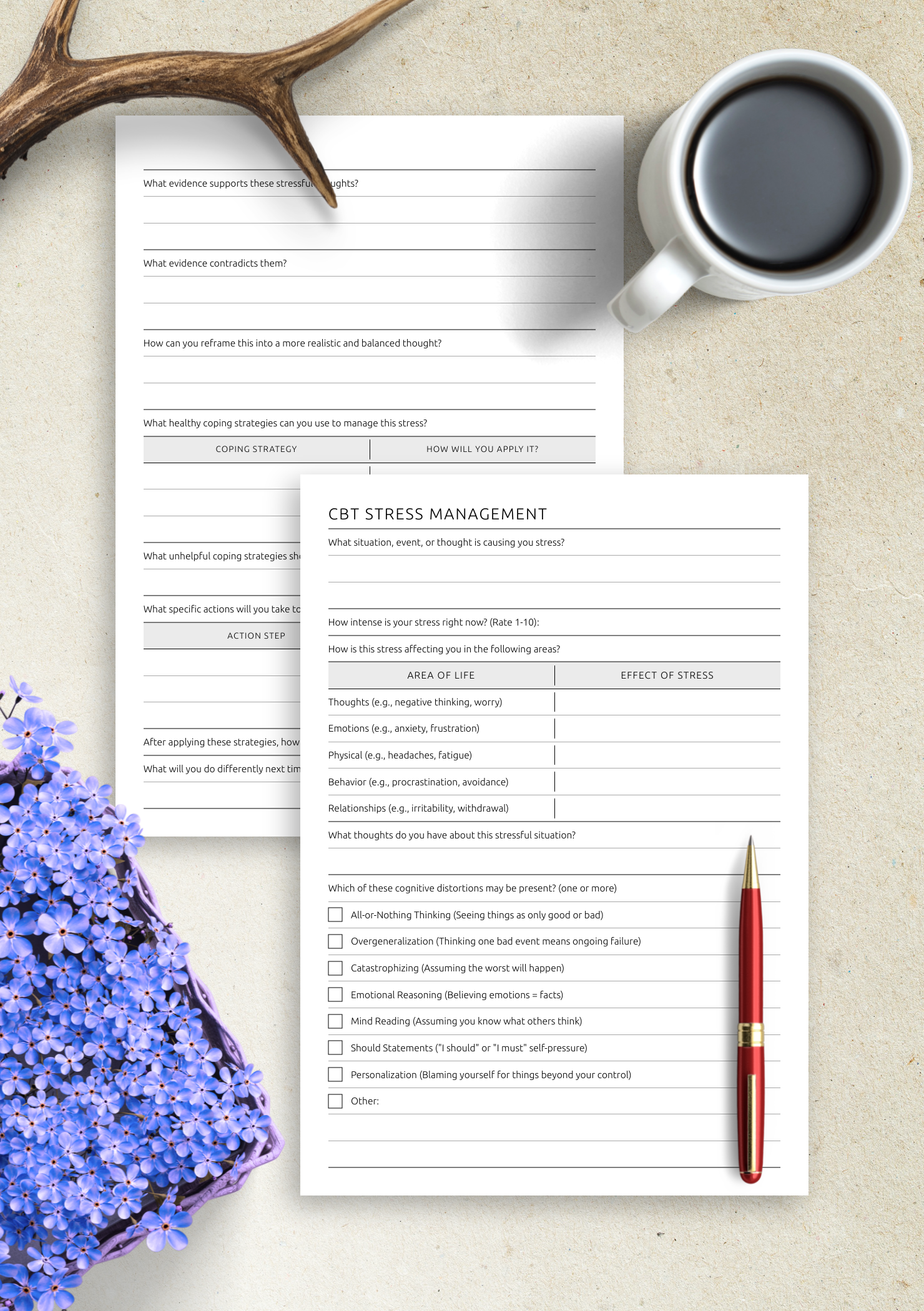 CBT Stress Management Worksheet – Reduce Anxiety & Gain Control