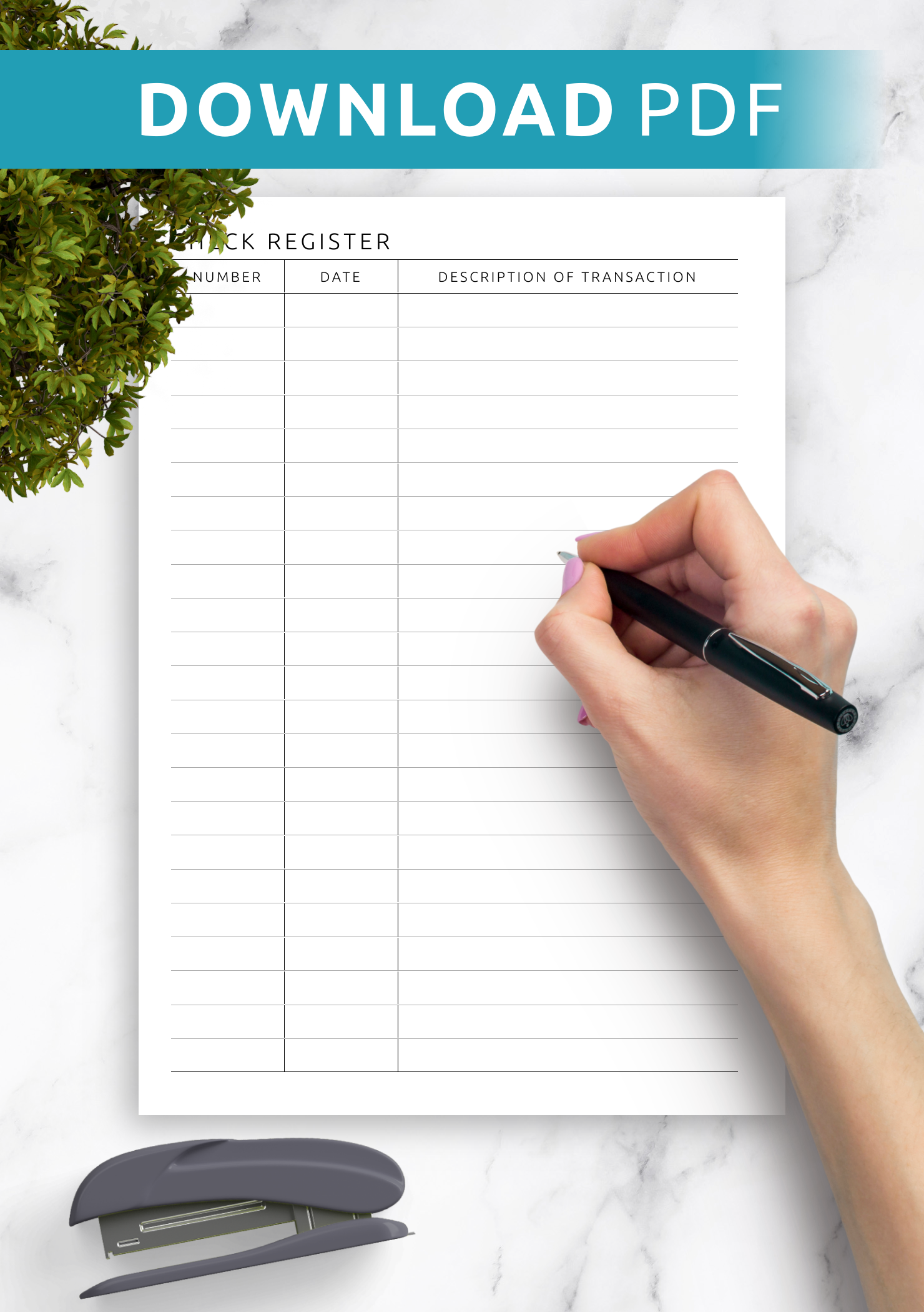 Download Printable Checkbook Register Template PDF