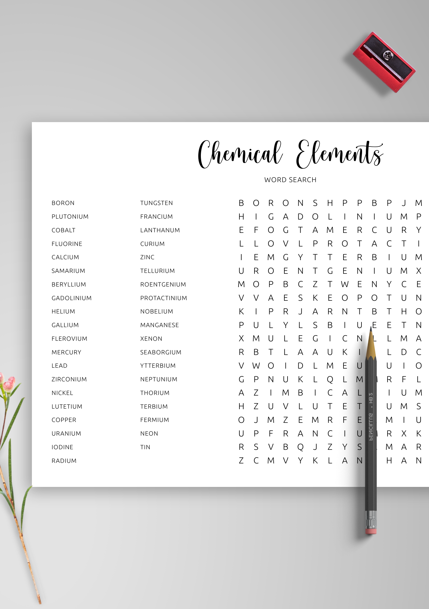 Download Printable Chemical Elements Word Search in PDF