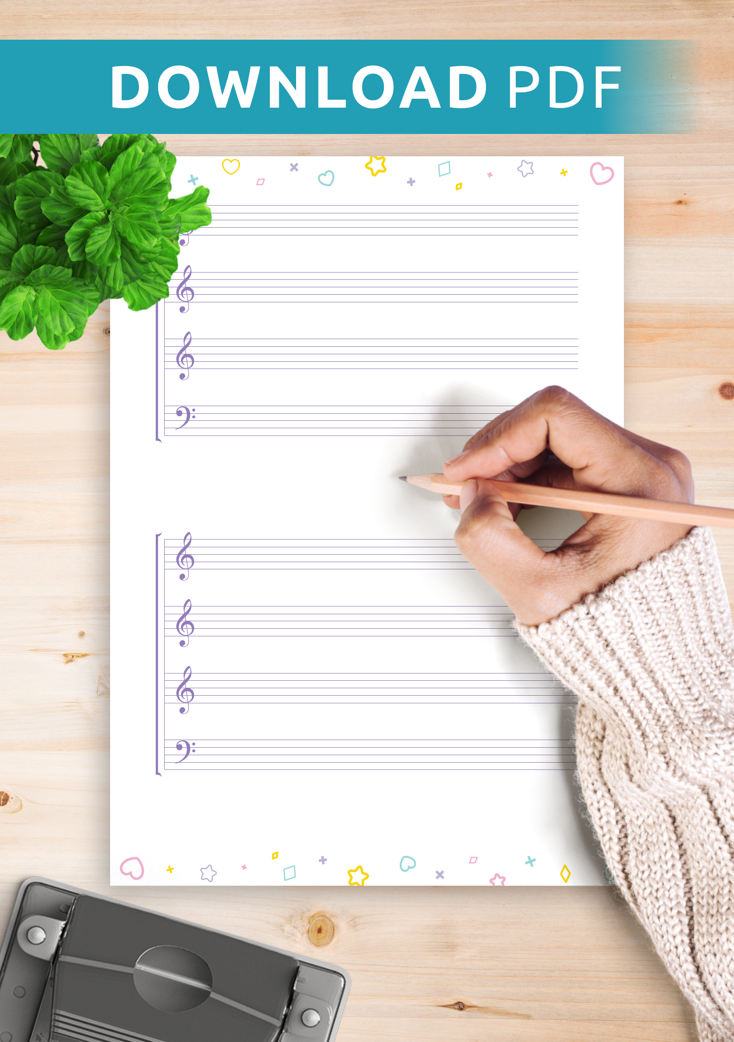 Download Choral Staff Template – 3 Treble + Bass Clef (Printable Open ...