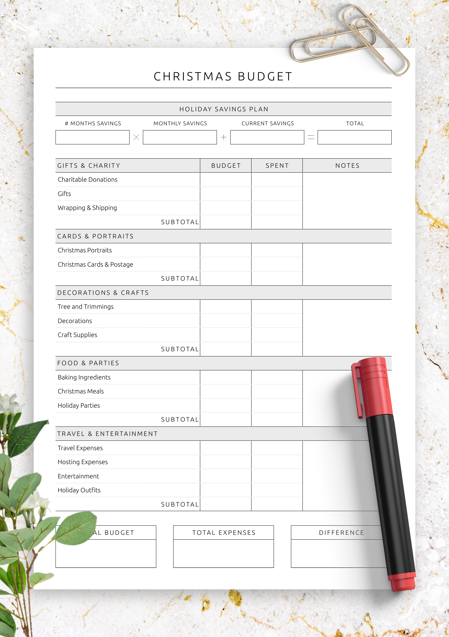 Download Printable Christmas Budget - Original Style PDF