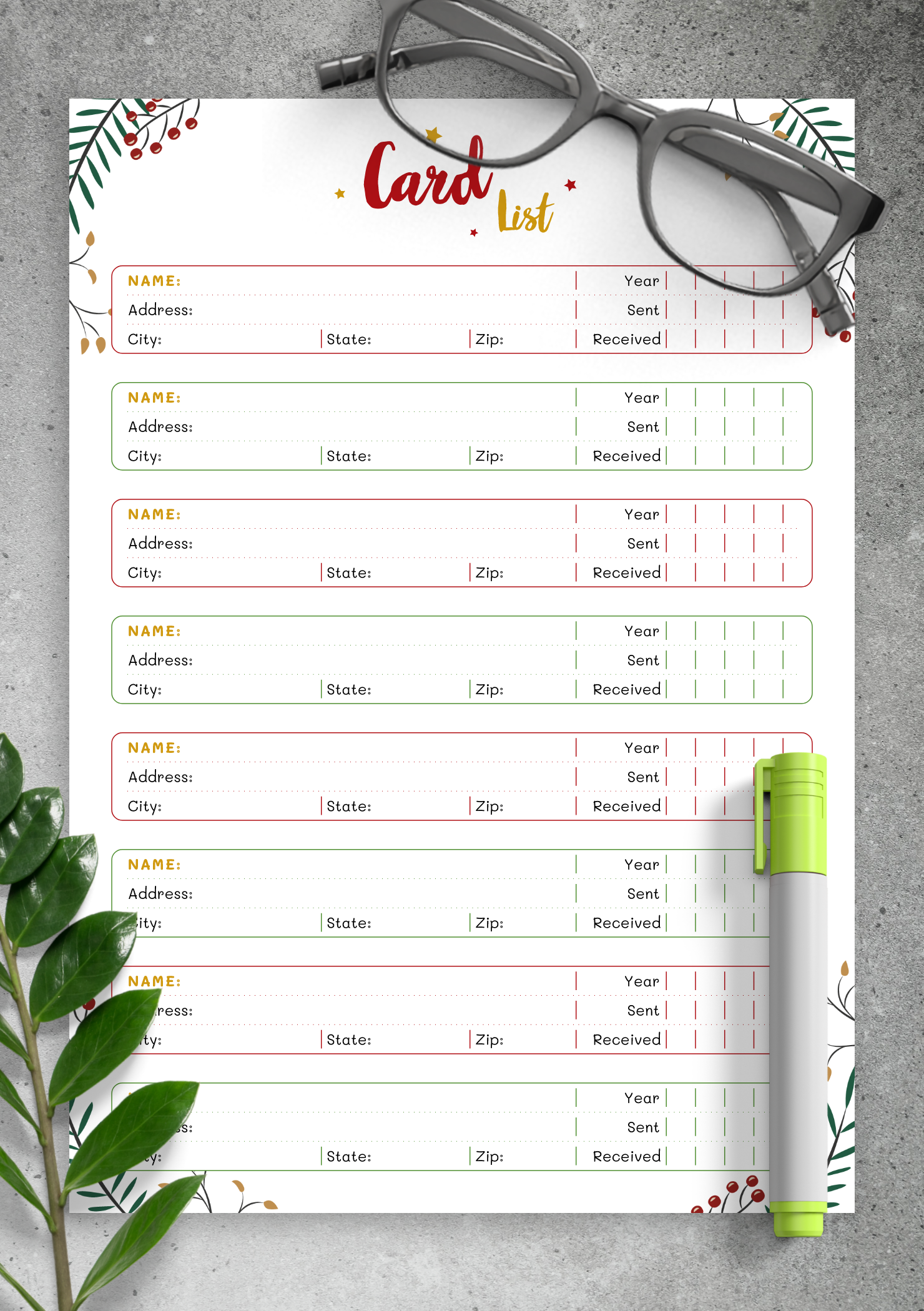 Download Printable Christmas Style - Card List PDF
