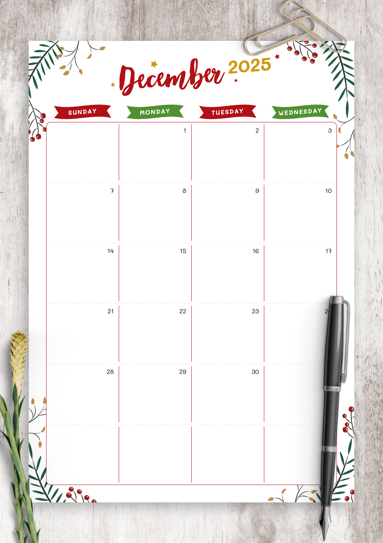 Download Printable Christmas Style - December Calendar PDF