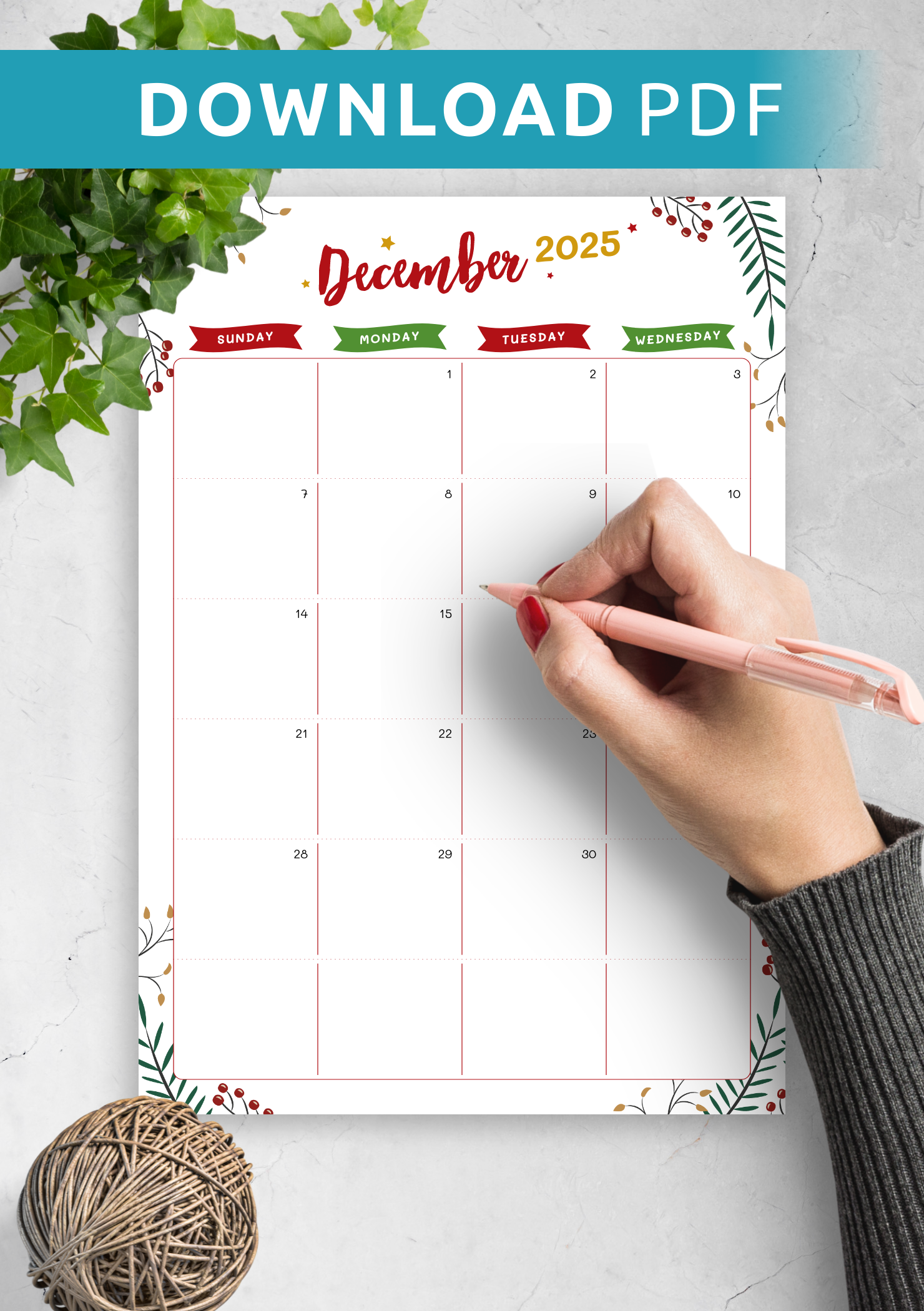 Download Printable Christmas Style - December Calendar PDF
