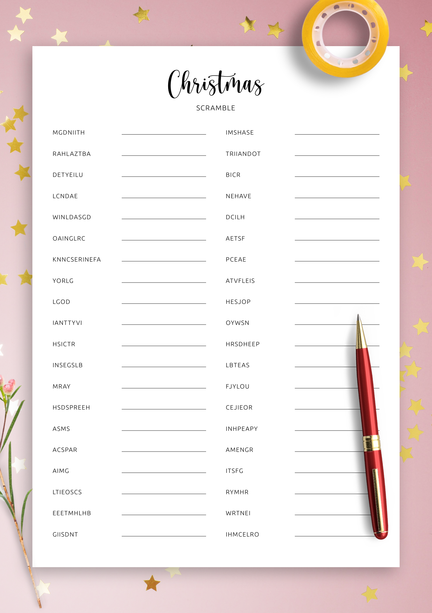 Download Printable Christmas Word Scramble PDF