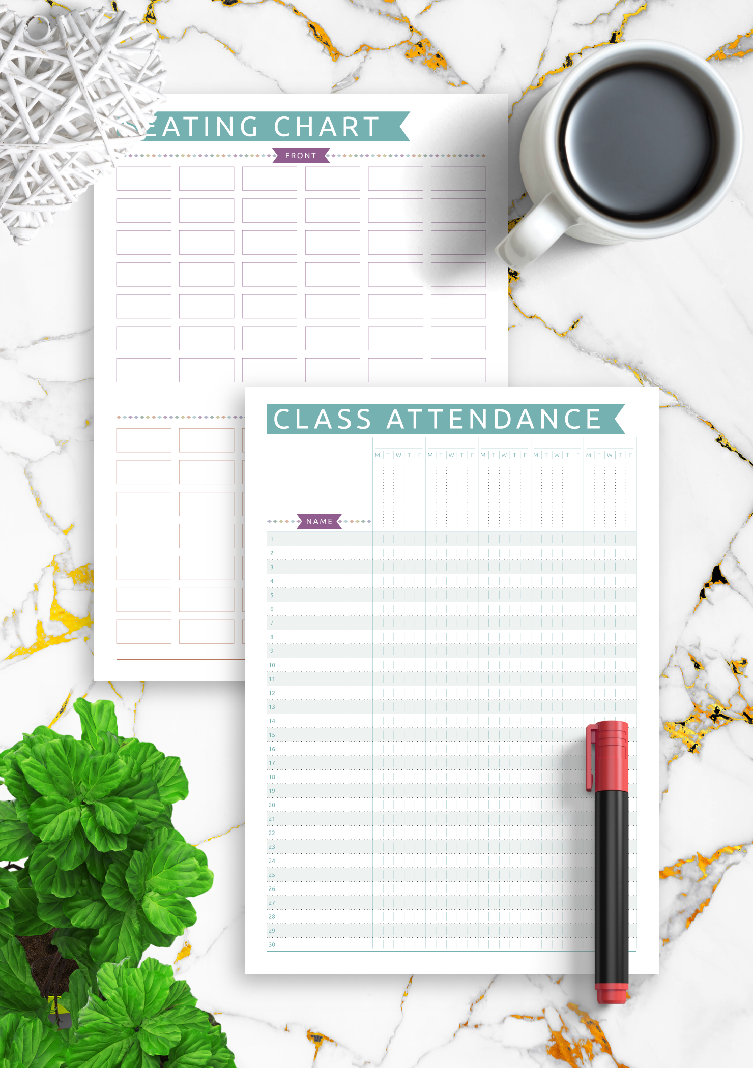 Download Printable Class Attendance & Seating Chart - Casual Style PDF