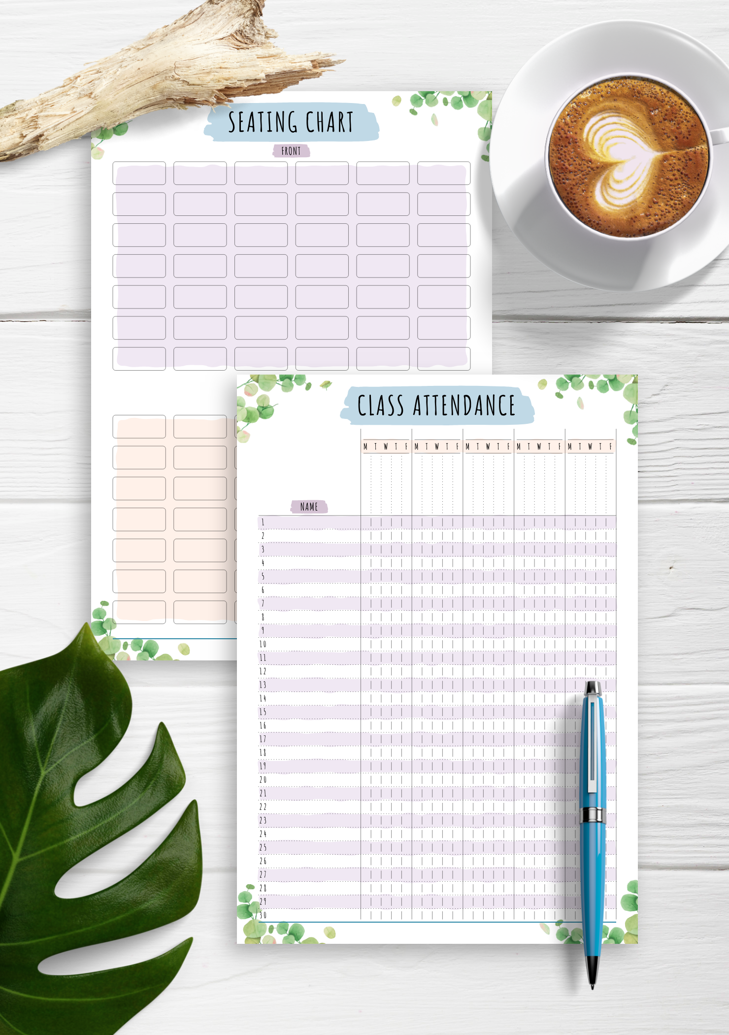 Download Printable Class Attendance & Seating Chart - Floral Style PDF