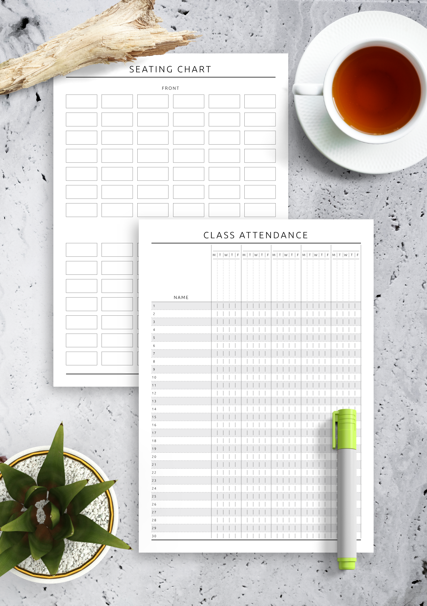 Download Printable Class Attendance & Seating Chart - Original Style PDF