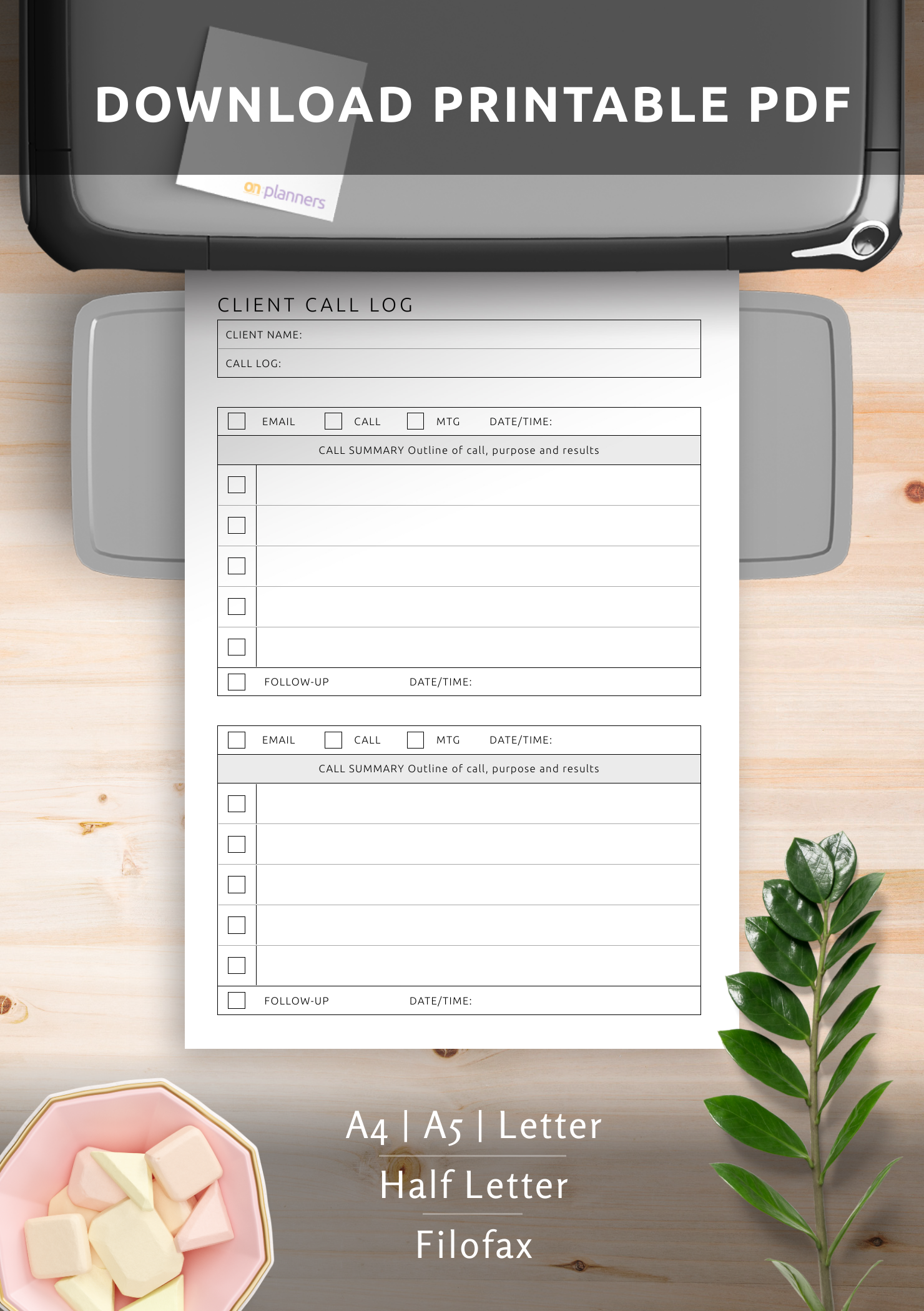 Download Printable Client Call Log Template PDF