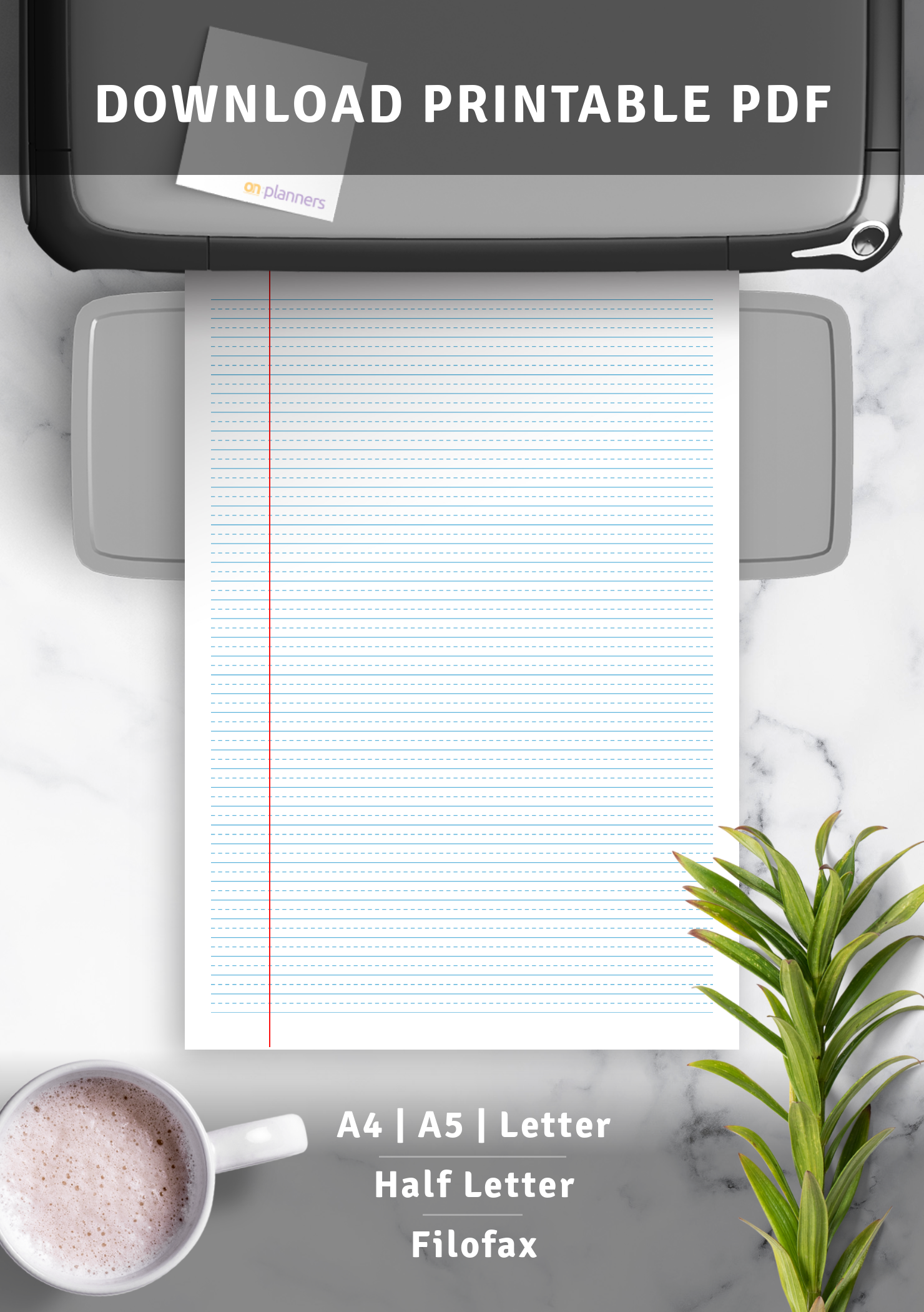 Download Printable College Ruled with dashed center guide line - Blue ...