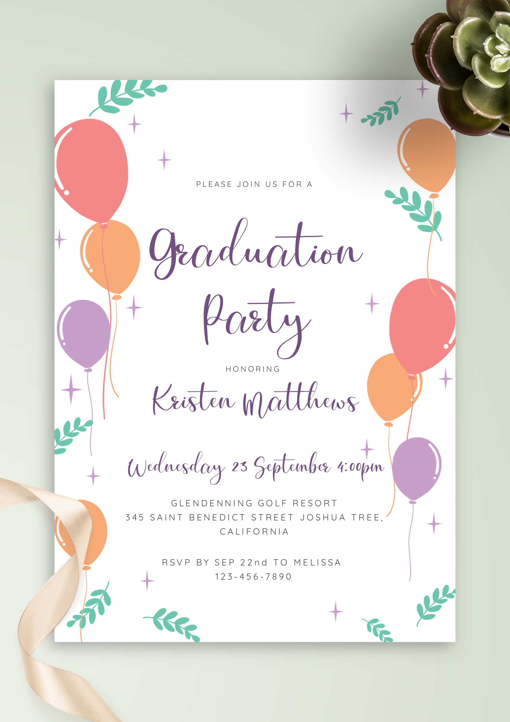 Download Printable Colored Balloons Graduation Invitation PDF