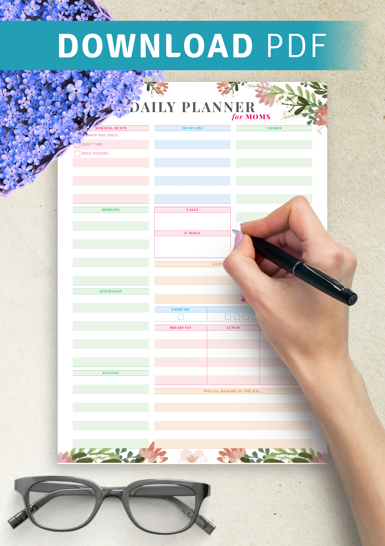 Daily Planner for Moms PDF – Organize Tasks, Kids & Self-Care