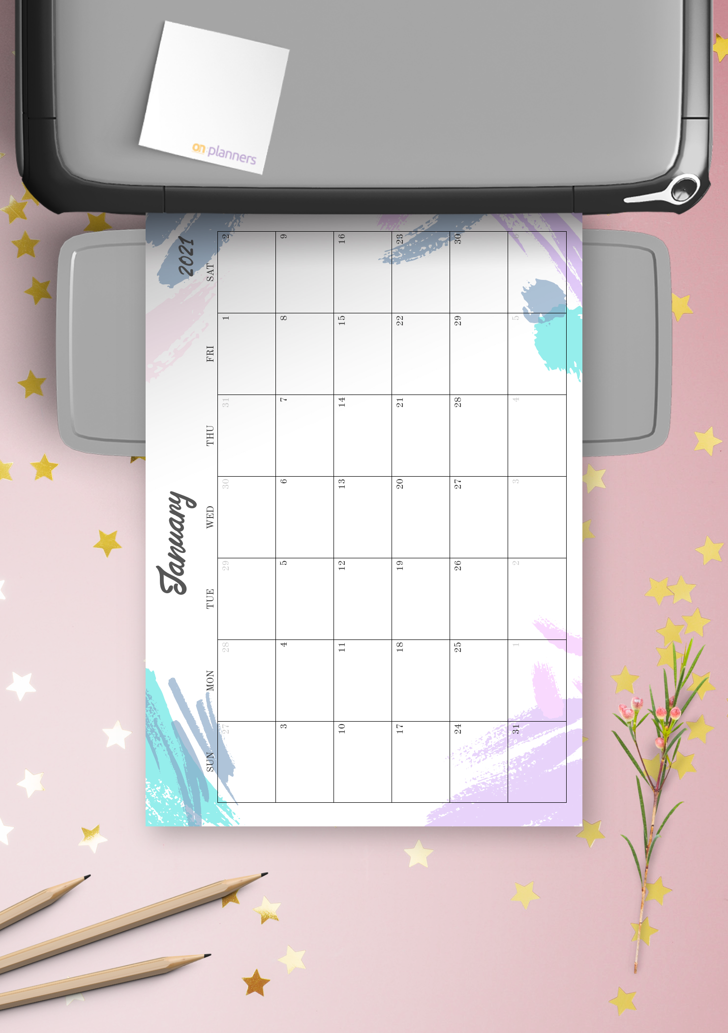 Download Printable Colored Monthly Calendar PDF