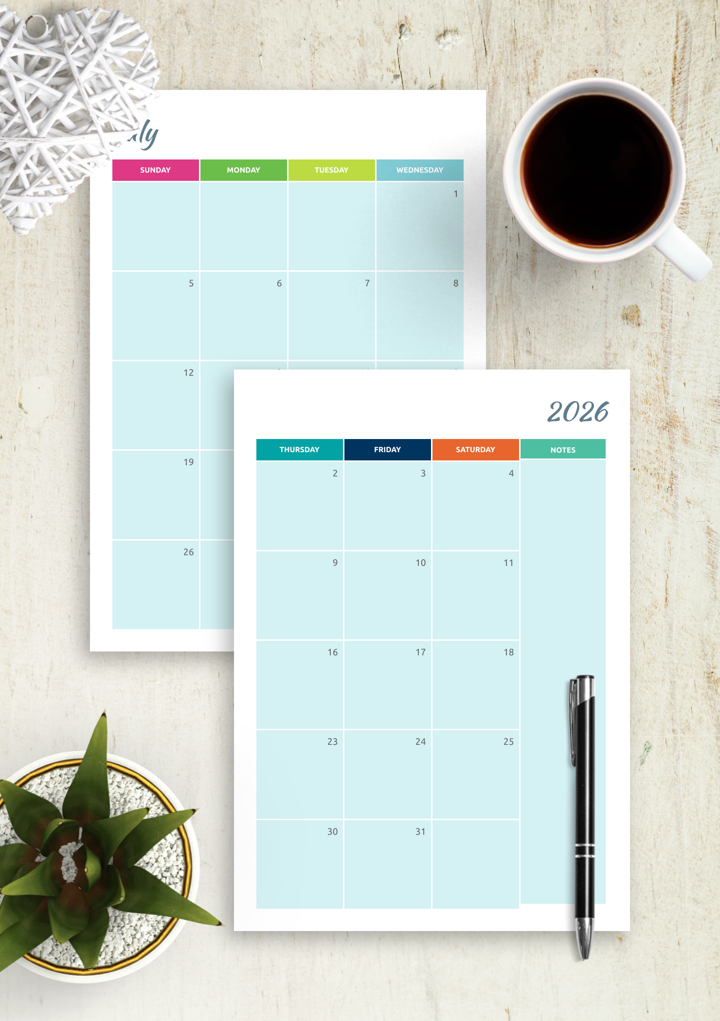 Download Printable Colorful monthly calendar PDF