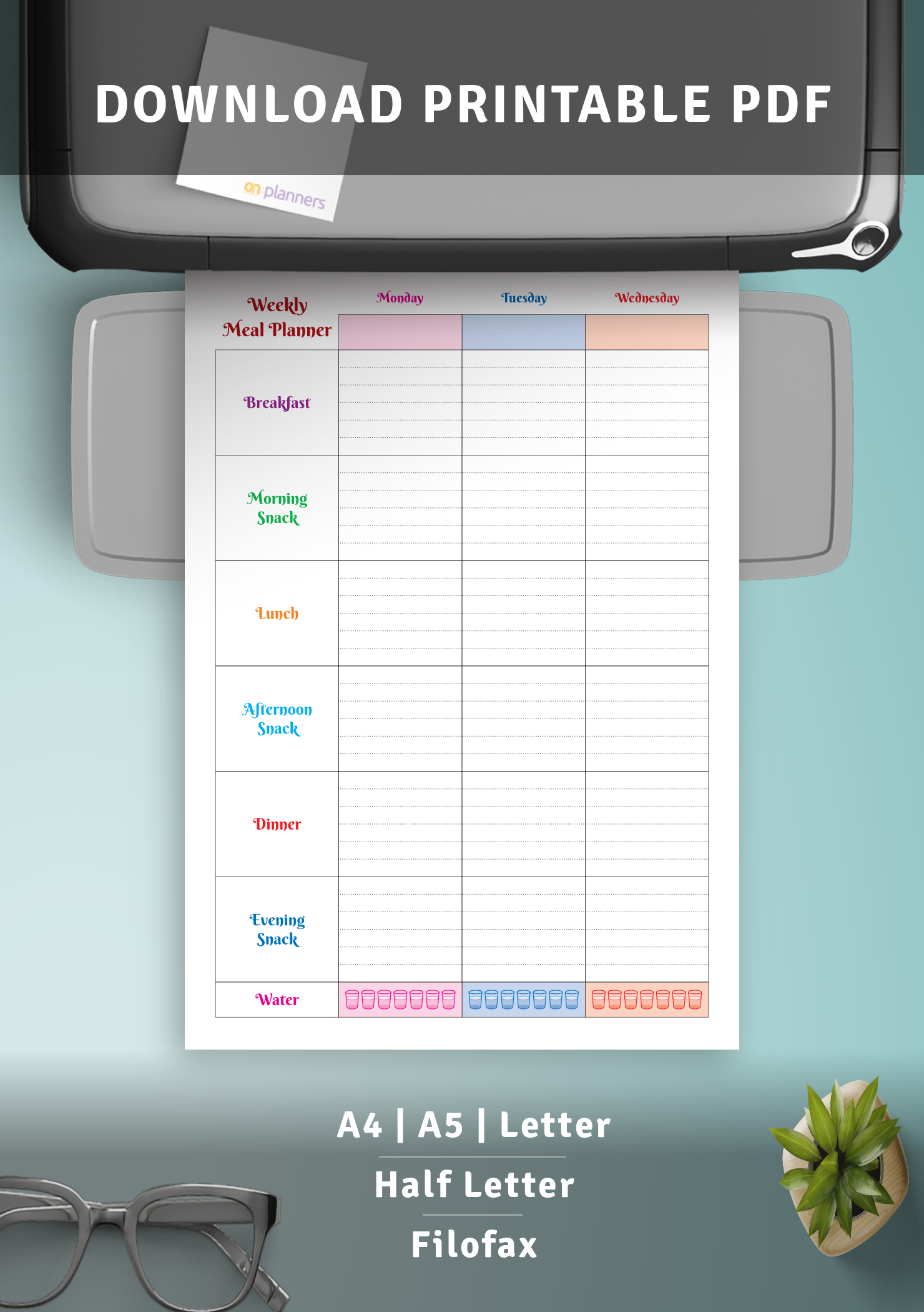 Download Printable Colourful meal planner PDF