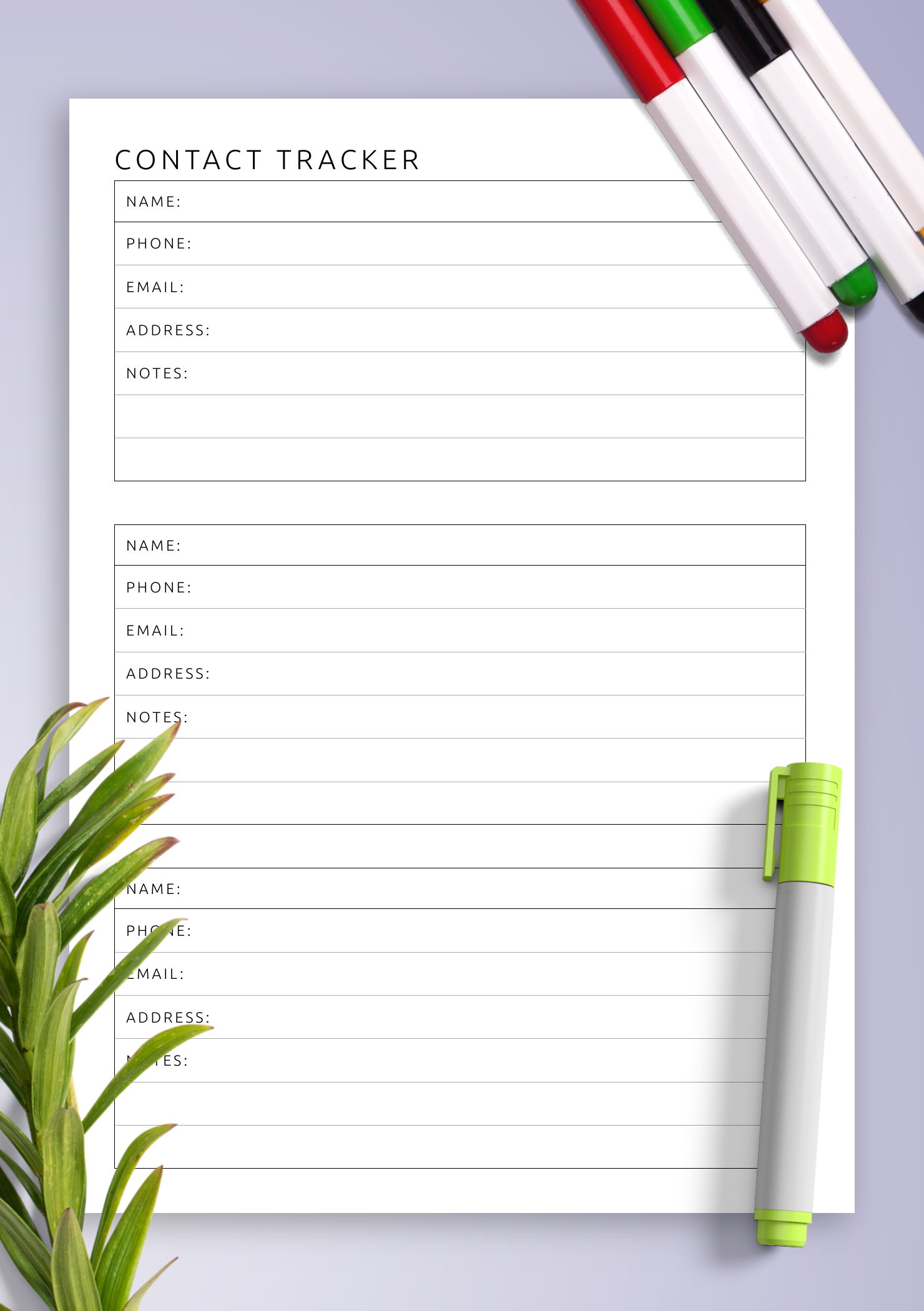 Download Printable Contact Tracker Template PDF
